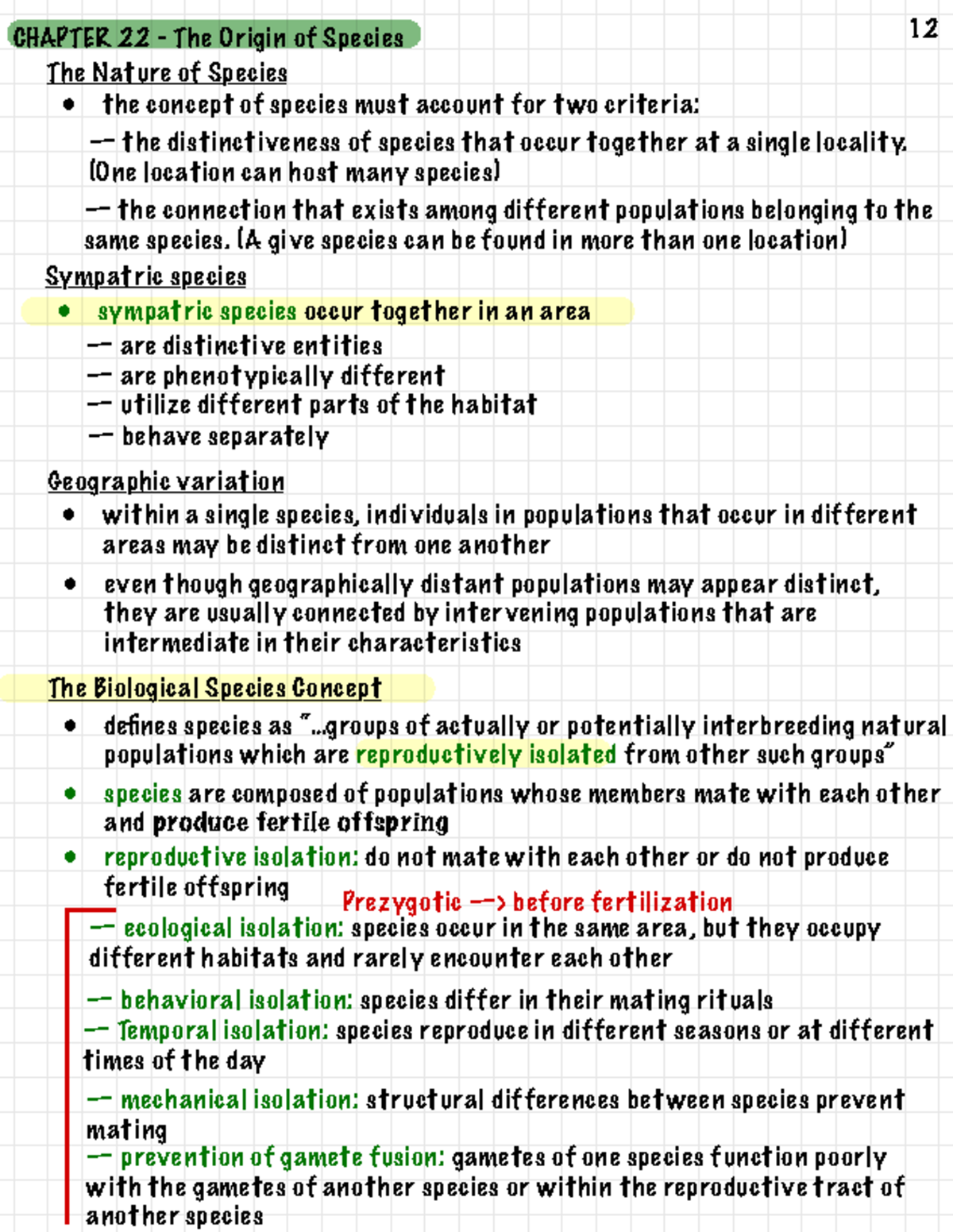 Bioscience II - CHAPTER 22 - The origin of species - CHAPTER 22 - The Origin of Species The ...