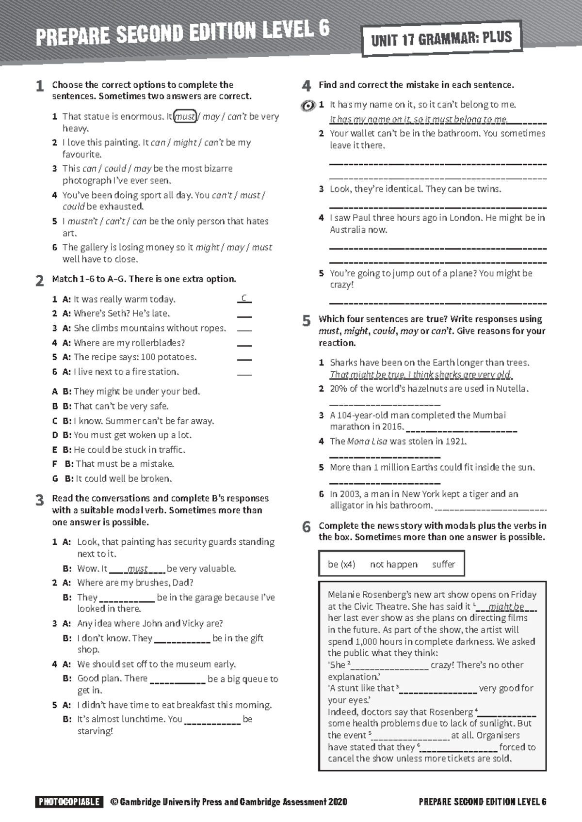 Prepare 6 Grammar Plus: Unit 17 Modal Verbs Exercises - Studocu
