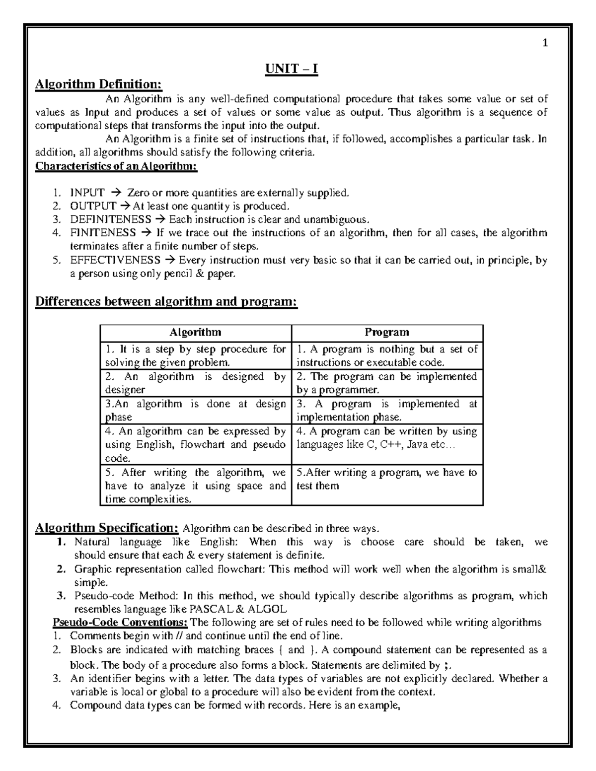 DAA - Algorithm Basics and Performance Analysis Notes - Studocu