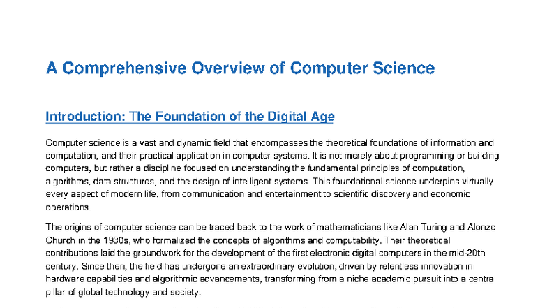 Computer Science Overview: Foundations, Applications, and Future Trends - Studocu