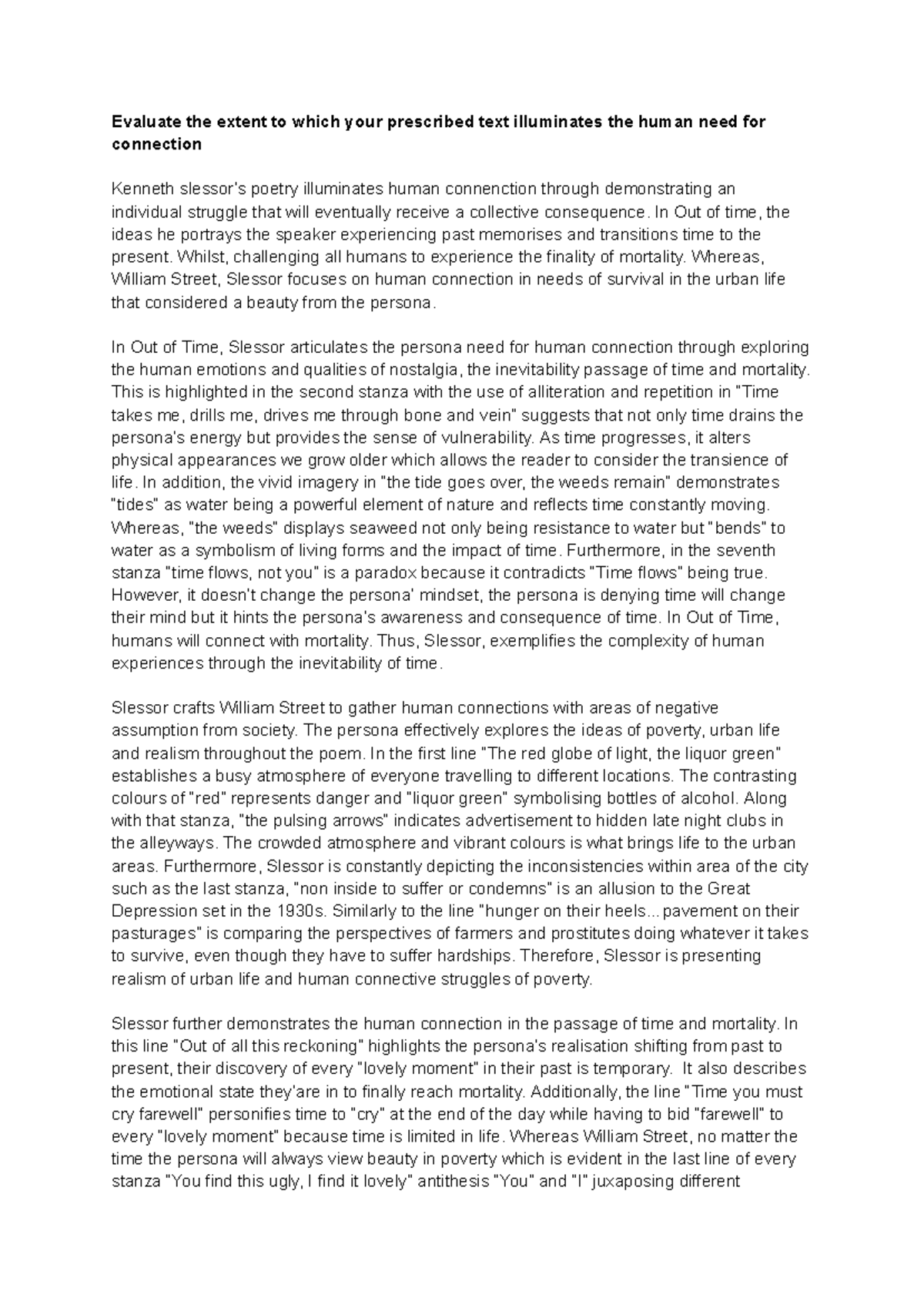 Com Mod - Kenneth Slessor: Human Connection in Poetry Analysis - Studocu