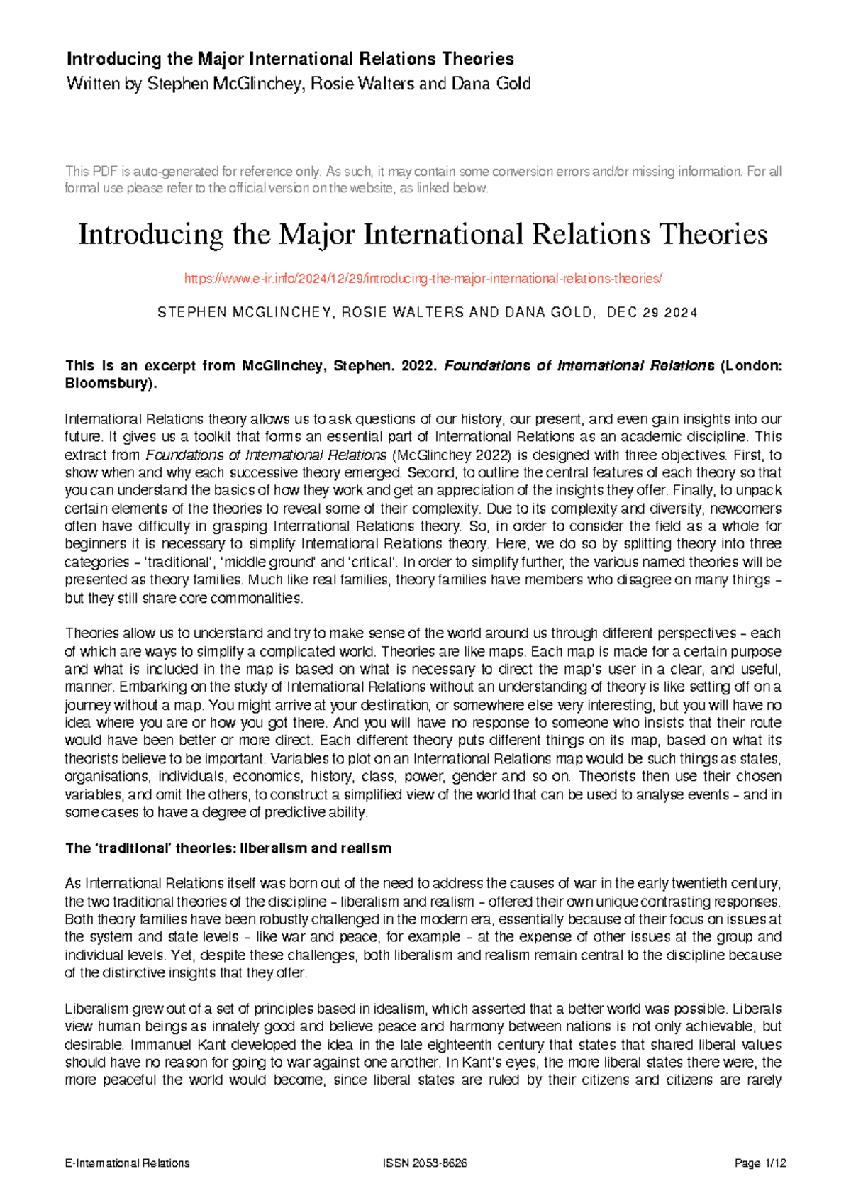 Introducing Major Theories in International Relations: A Comprehensive ...