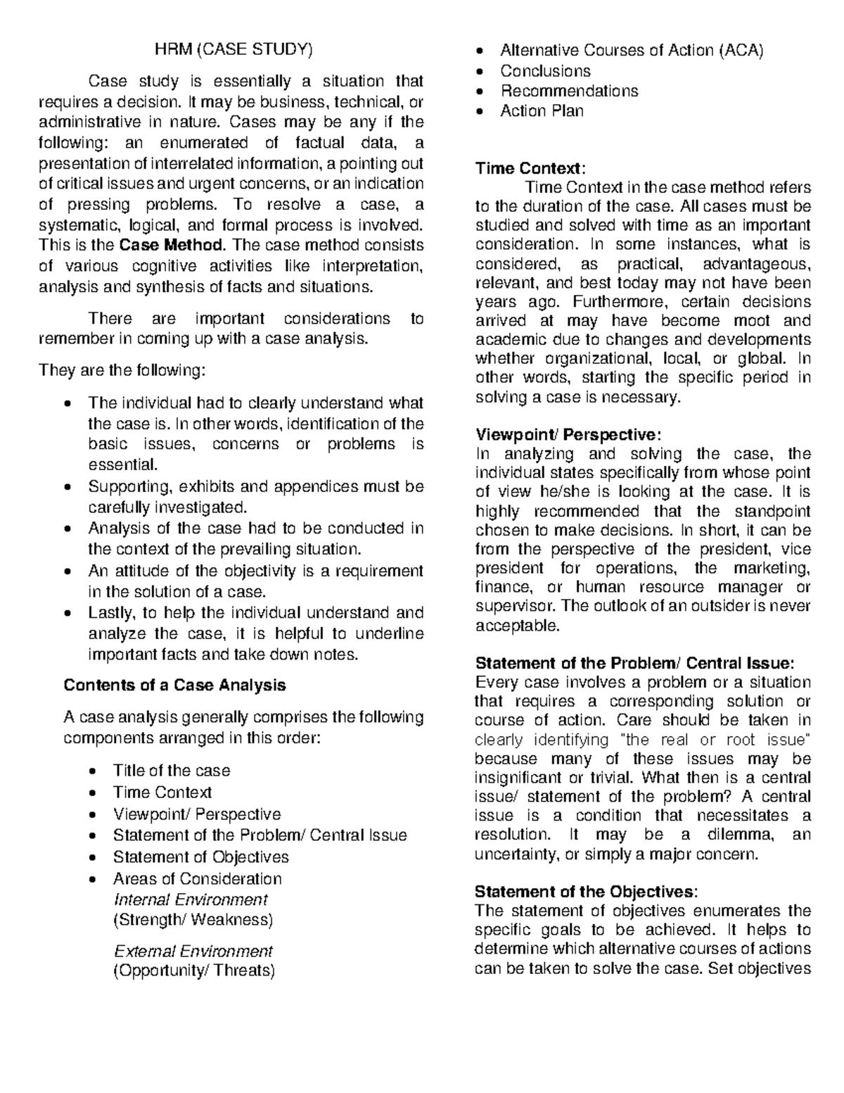 HRM-CASE STUDY: Analyzing Case Analysis Components and Method - Studocu