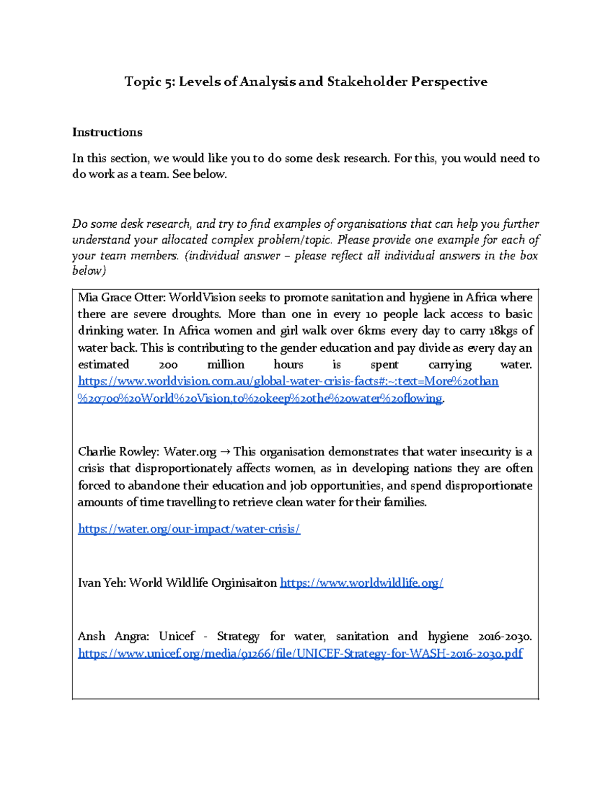 BUDL3901 Workbook 5 Semester-1 - Topic 5: Levels of Analysis and ...