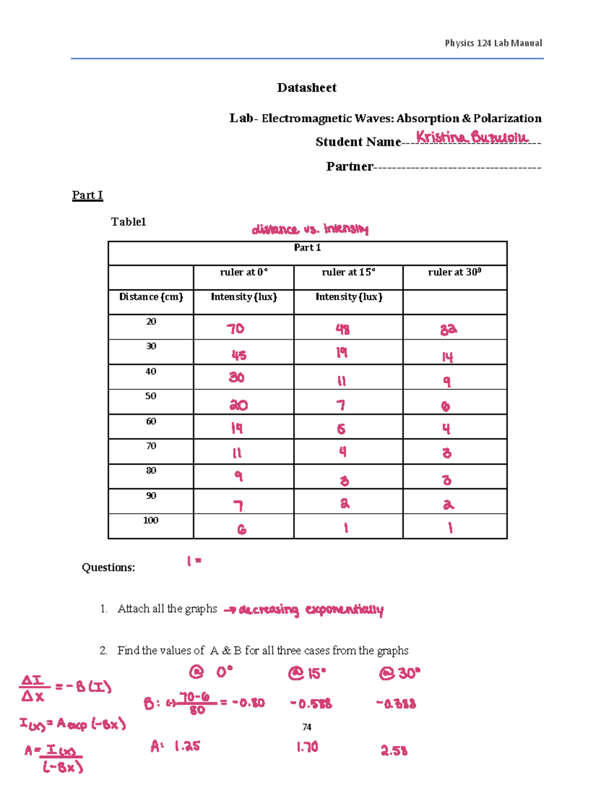 Lab 8 - Lab answers and data for Lab 8. Taken with Professor Mills ...