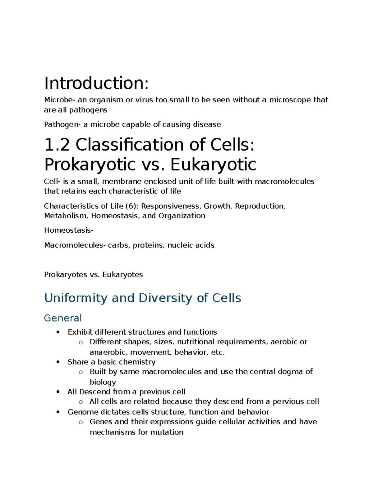 Module 1 Notes: Microbes, Cell Classification, and Macromolecules ...