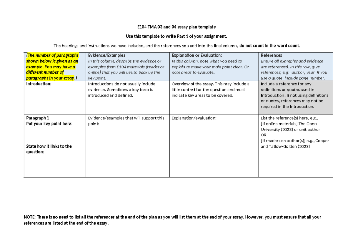 E104 TMA03 & TMA04 Essay Plan Template for Assignments - Studocu