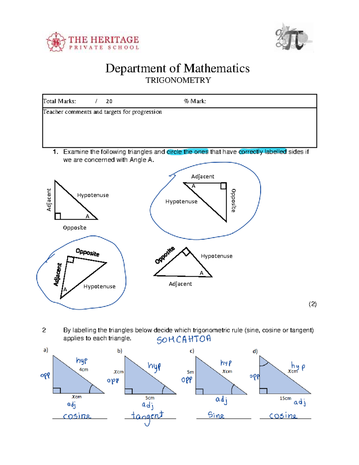 Trigonometry Notes - Department of Mathematics (Total Marks: 20) - Studocu