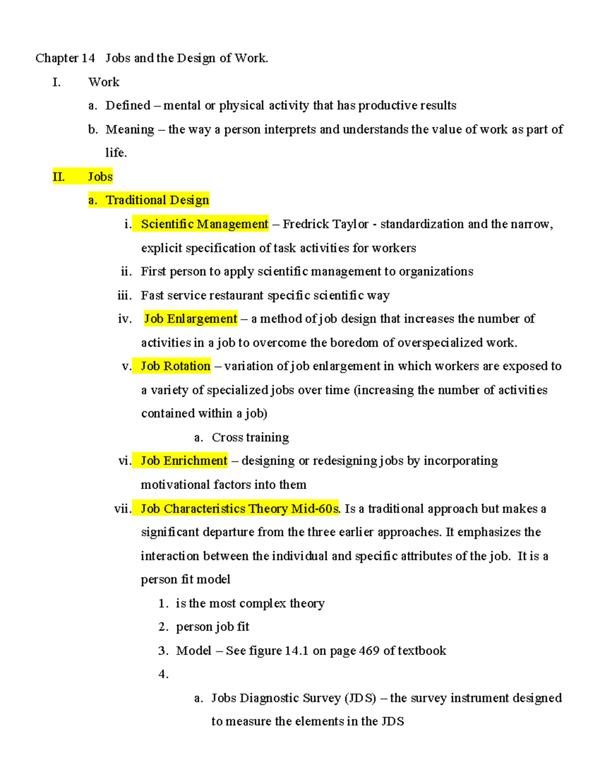Chapter 14 Outline - notes - Chapter 14 Jobs and the Design of Work. I ...