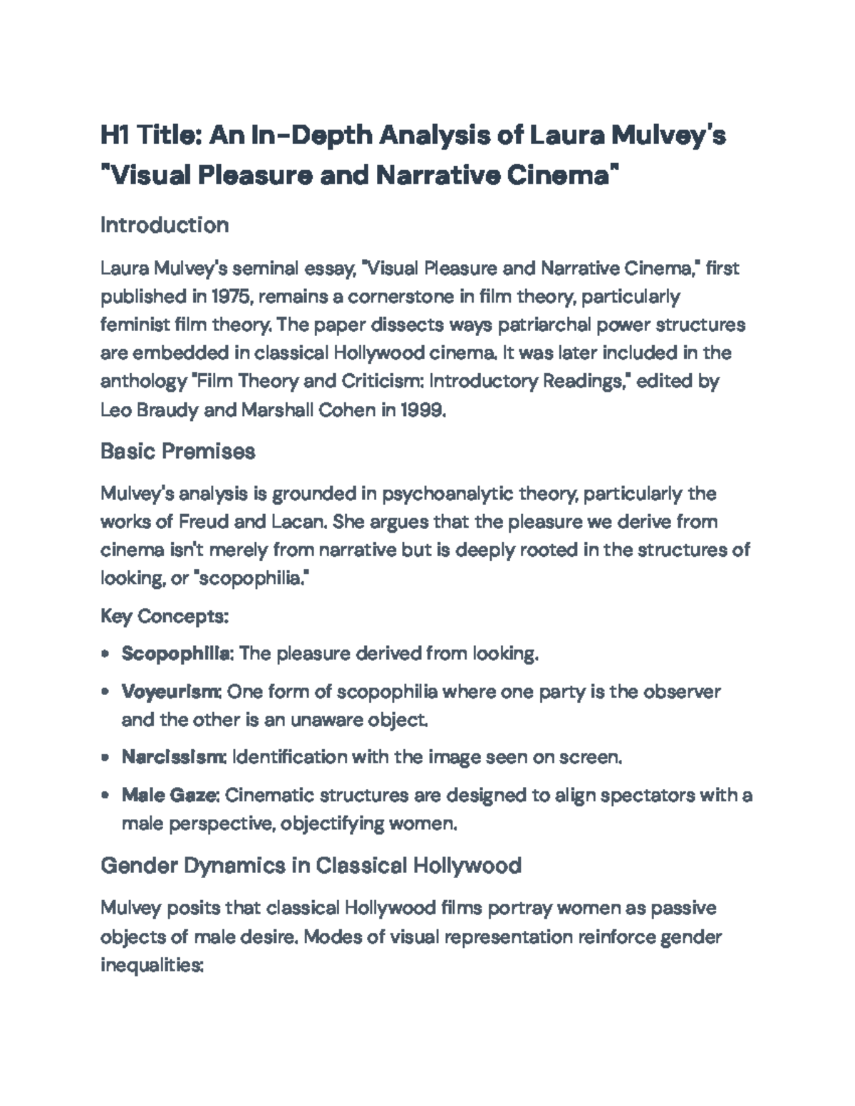 Critical Analysis of Laura Mulvey’s "Visual Pleasure" (Film Theory ...