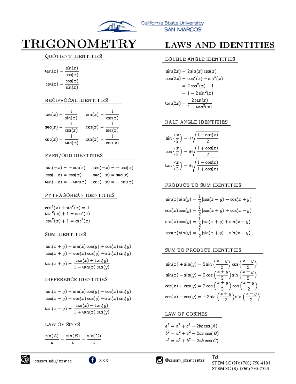 Precalc identities triglaws - TRIGONOMETRY LAWS AND IDENTITIES QUOTIENT ...