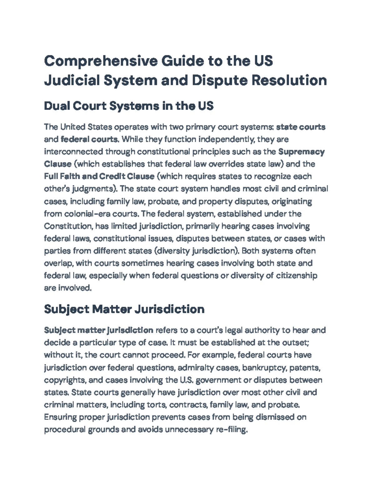 Comprehensive Overview of the US Judicial System & Dispute Resolution ...