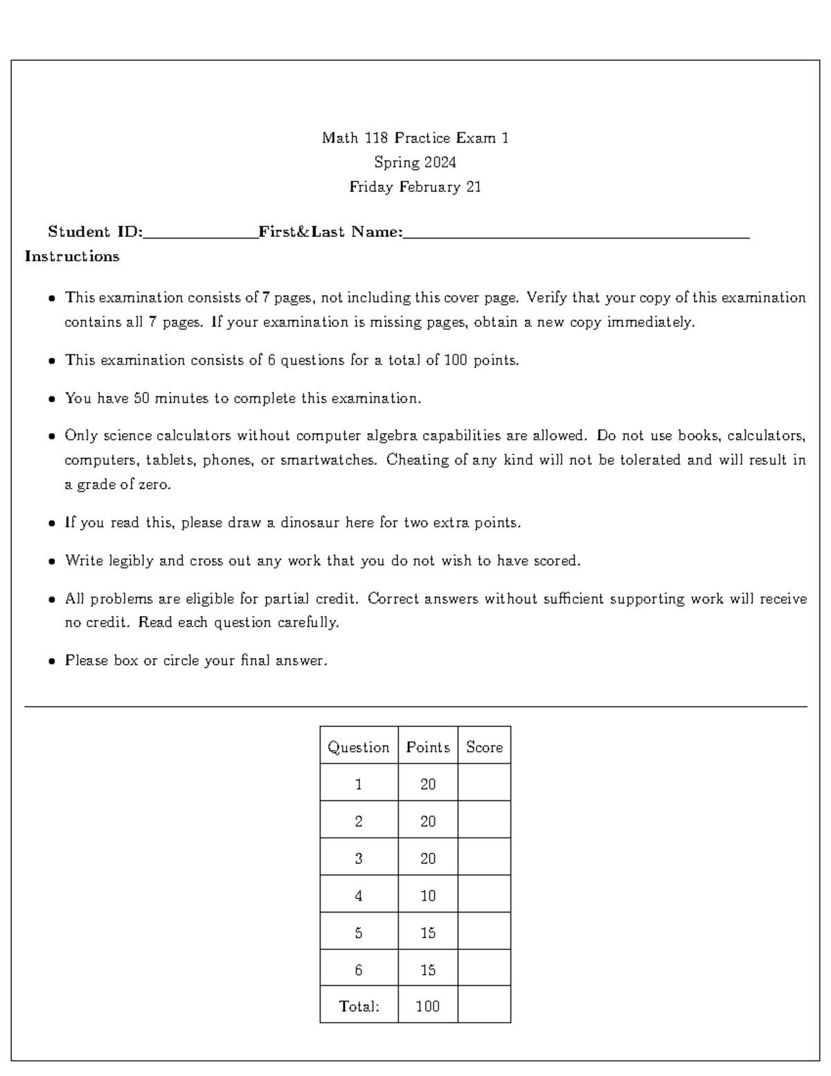 Math 118 Midterm Practice Exam 1 Spring 2024 - Studocu