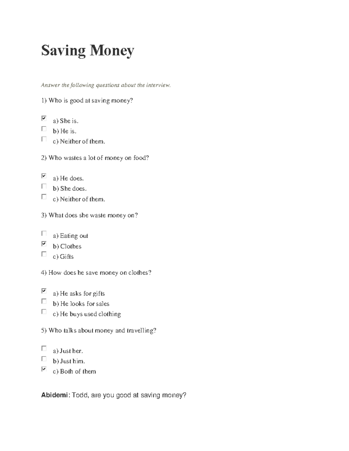 Saving Money - Help them to study English - Saving Money Answer the ...