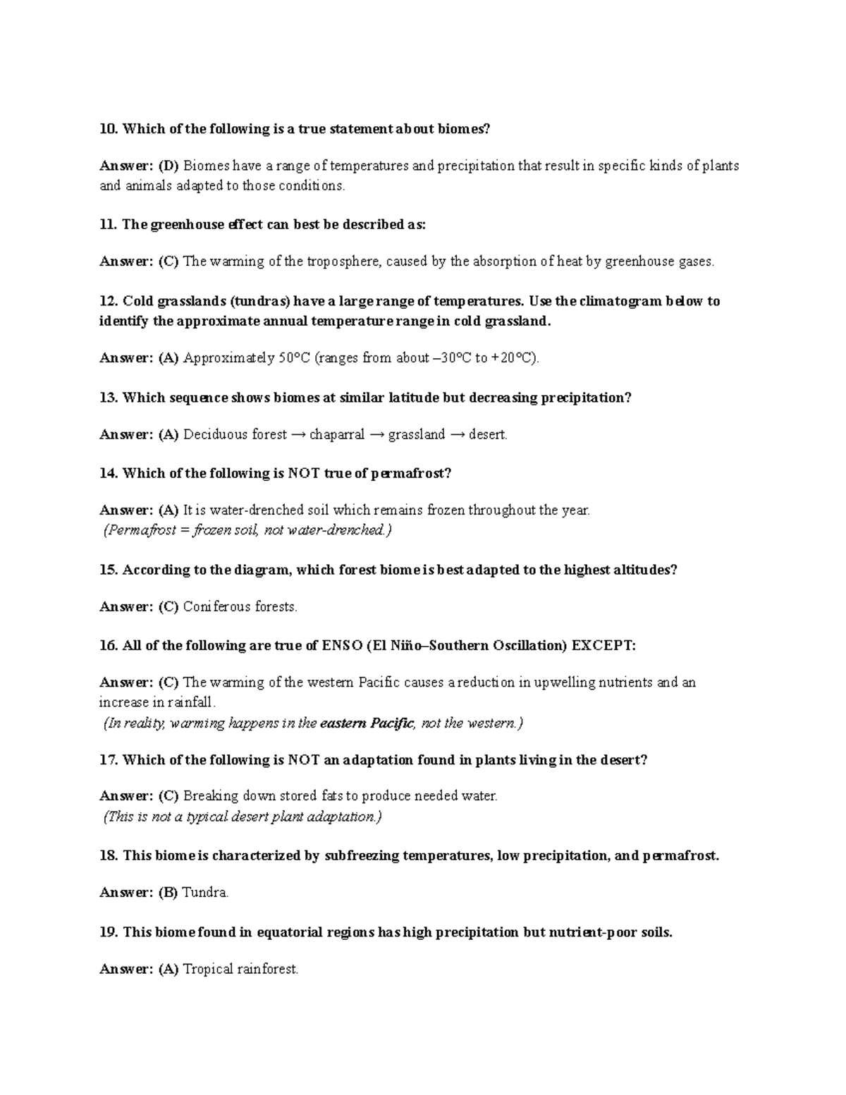 AP Review Questions on Biomes and Climate (10-20) - Studocu