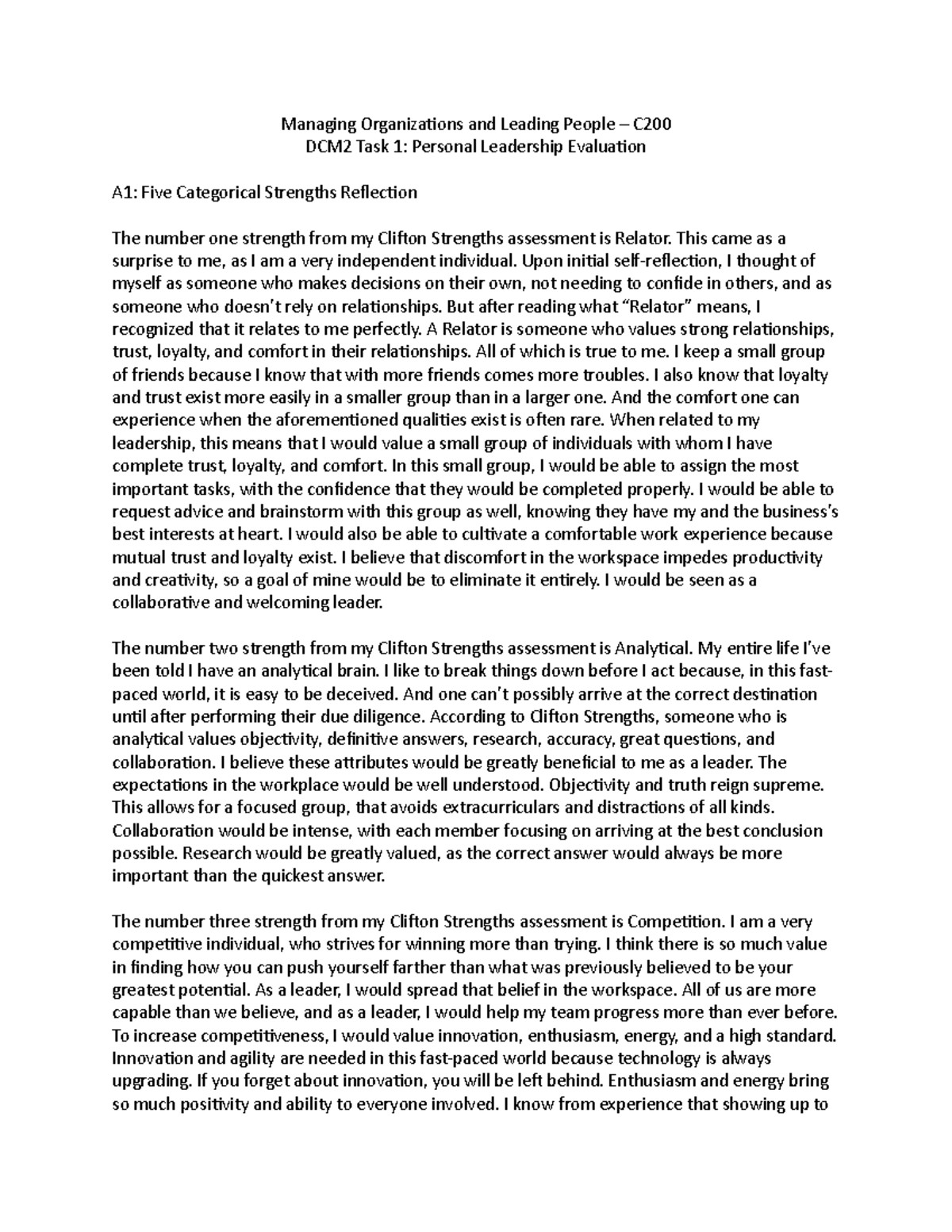 Leadership Task 1 - Task 1 Full Assignment. - Managing Organizaons and ...