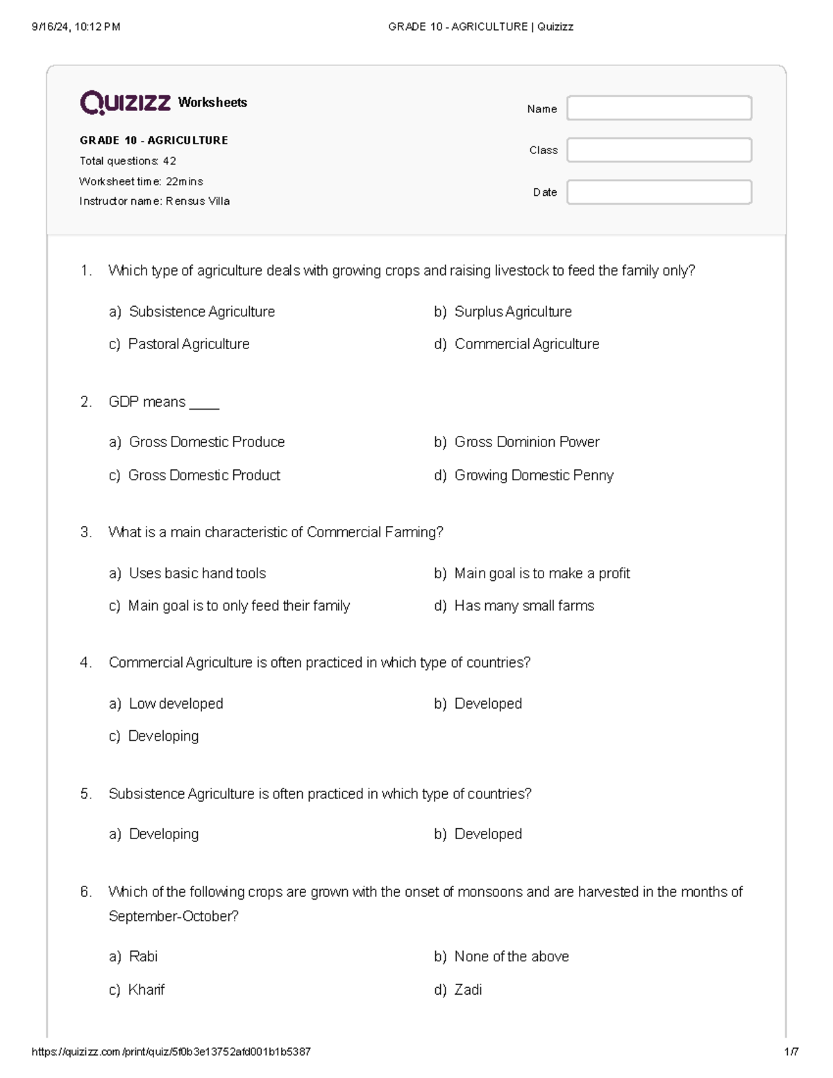 Grade 10 - Agriculture Quiz: 42 Questions for Review - Studocu