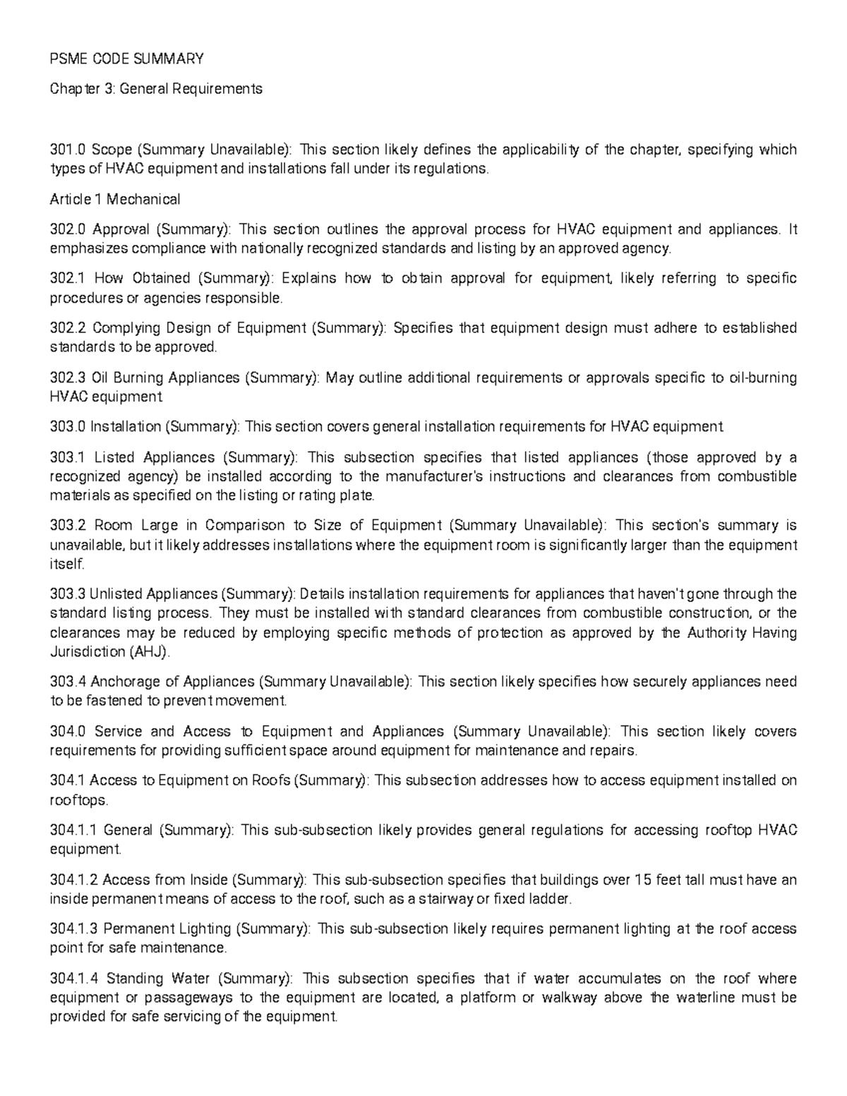PSME-CODE- Comprehensive HVAC Summary for Chapter 3 Regulations - Studocu