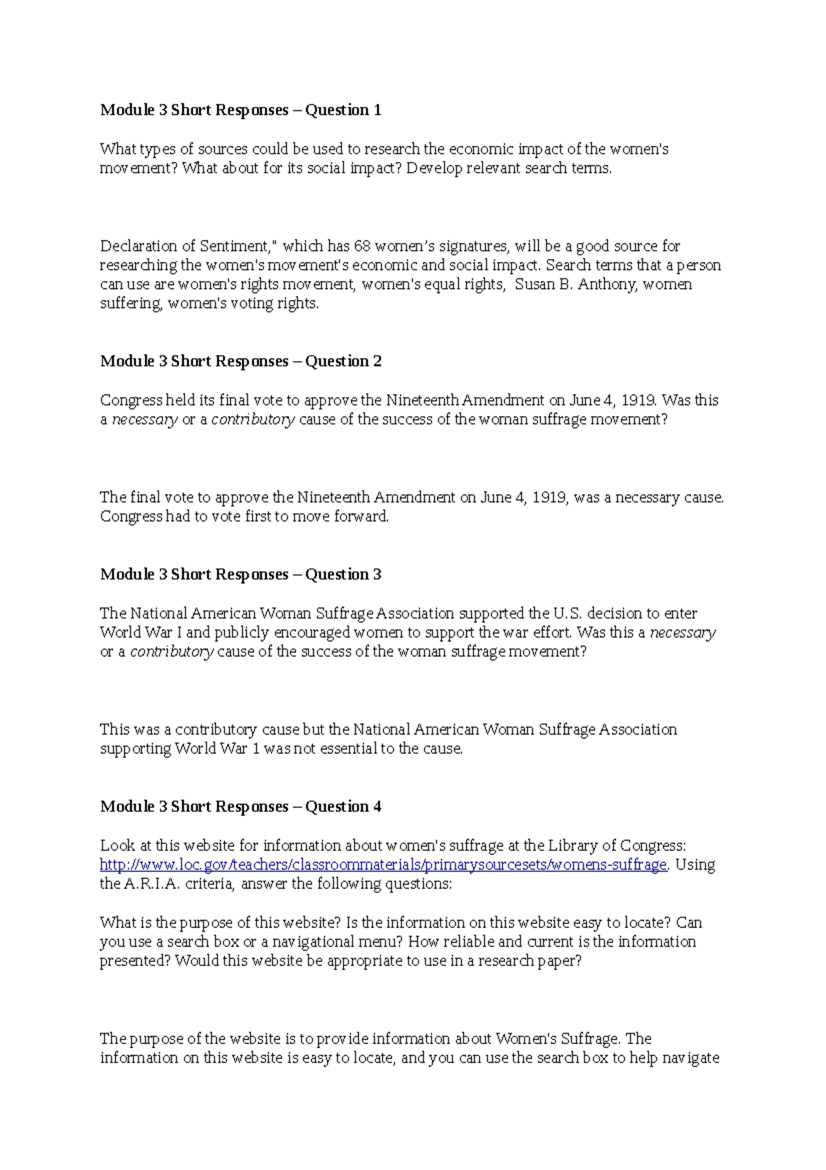 HIS 200 Applied History WK3 - Module 3 Short Responses – Question 1 ...