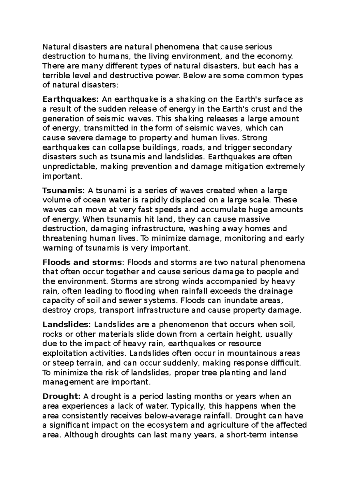 Types of Natural Disasters: A Comprehensive Overview - Studocu