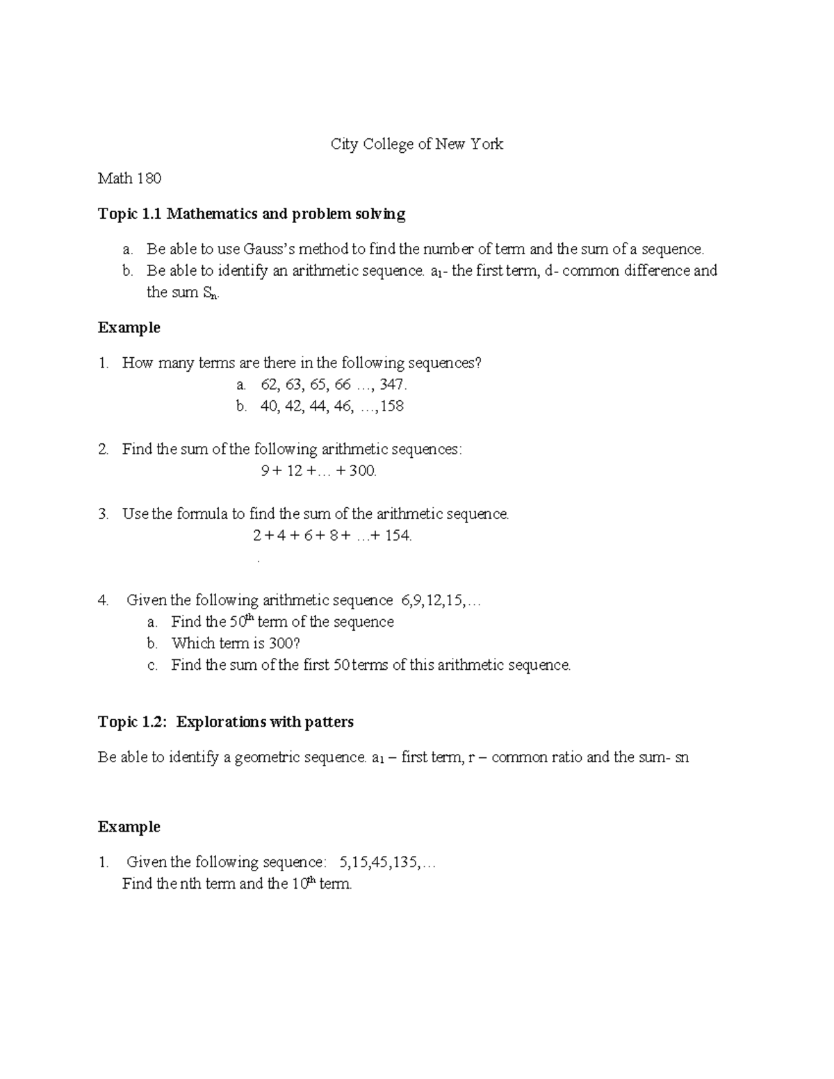 Math 180: Final Exam on Sequences, Sets, and Numeration Systems - Studocu