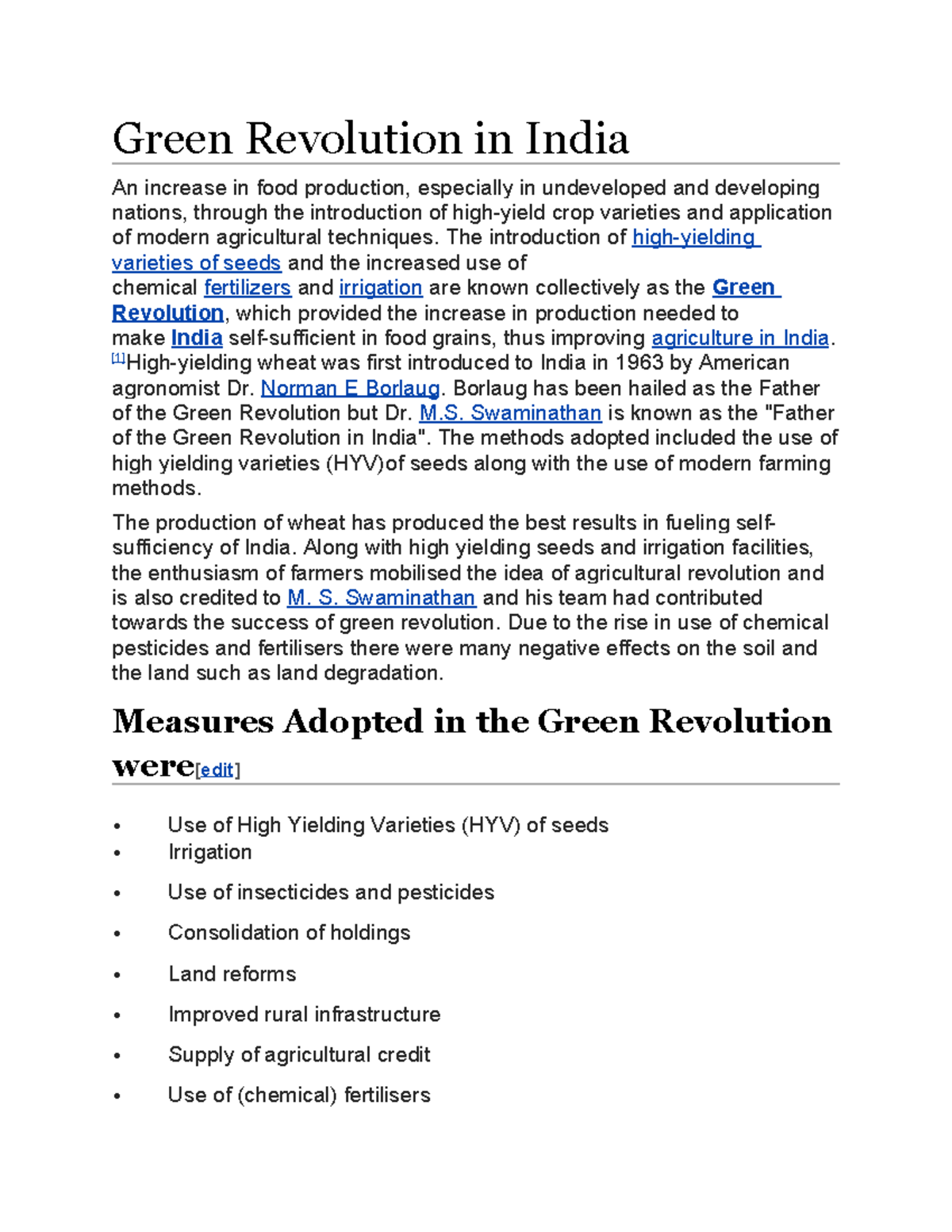 Green Revolution in India: Agricultural Transformation and Impact - Studocu