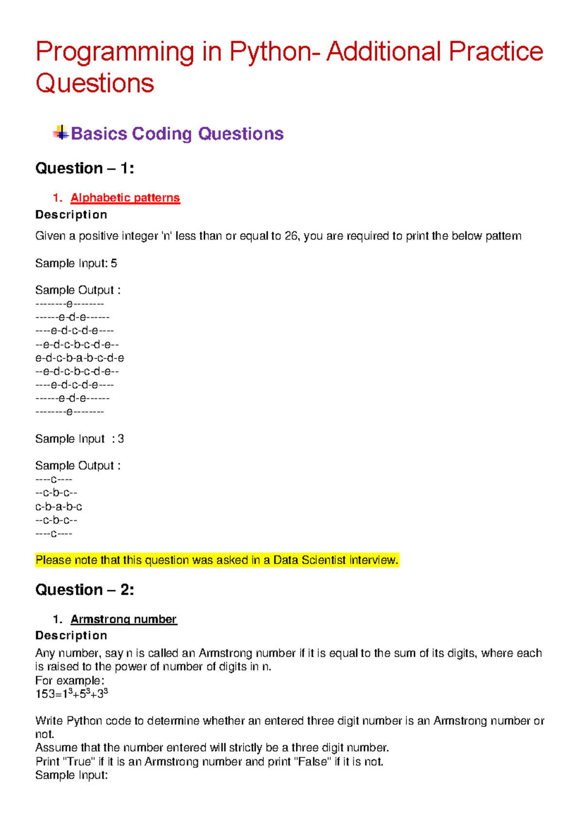 Additional Practice Questions for Python Programming Course (CS101) - Studocu