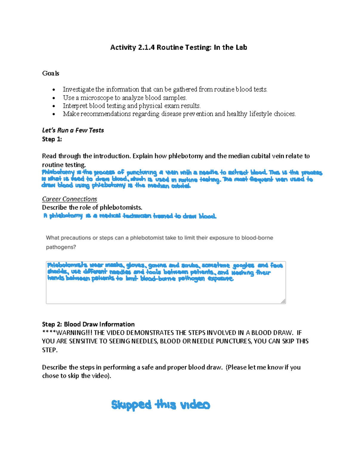 Activity 2.1.4 Routine Testing in the Lab - Activity 2.1 Routine ...