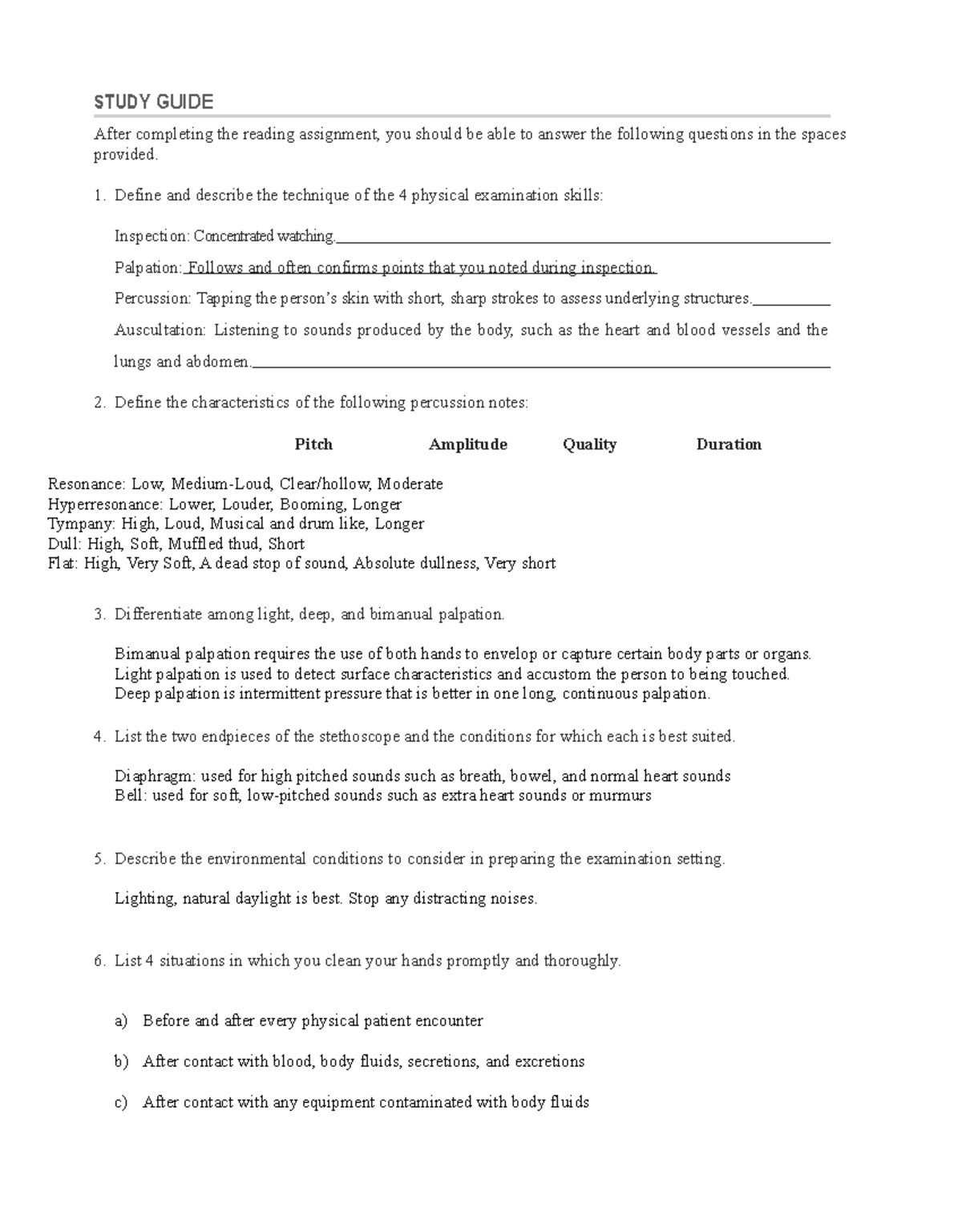 Ch.8 Study Guide: Techniques in Physical Examination Skills - Studocu