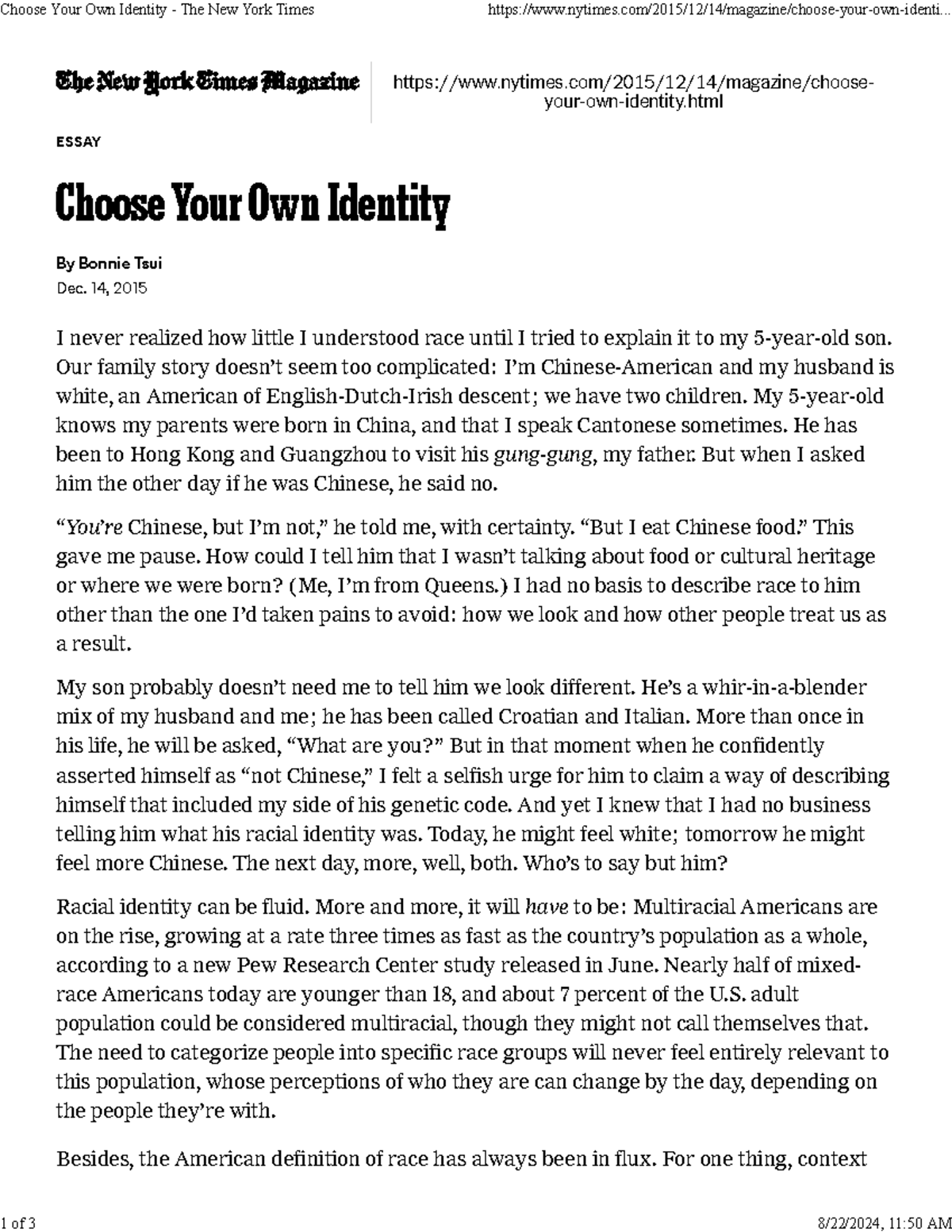 Choose Your Own Identity: Exploring Race in Modern America - nytimes ...