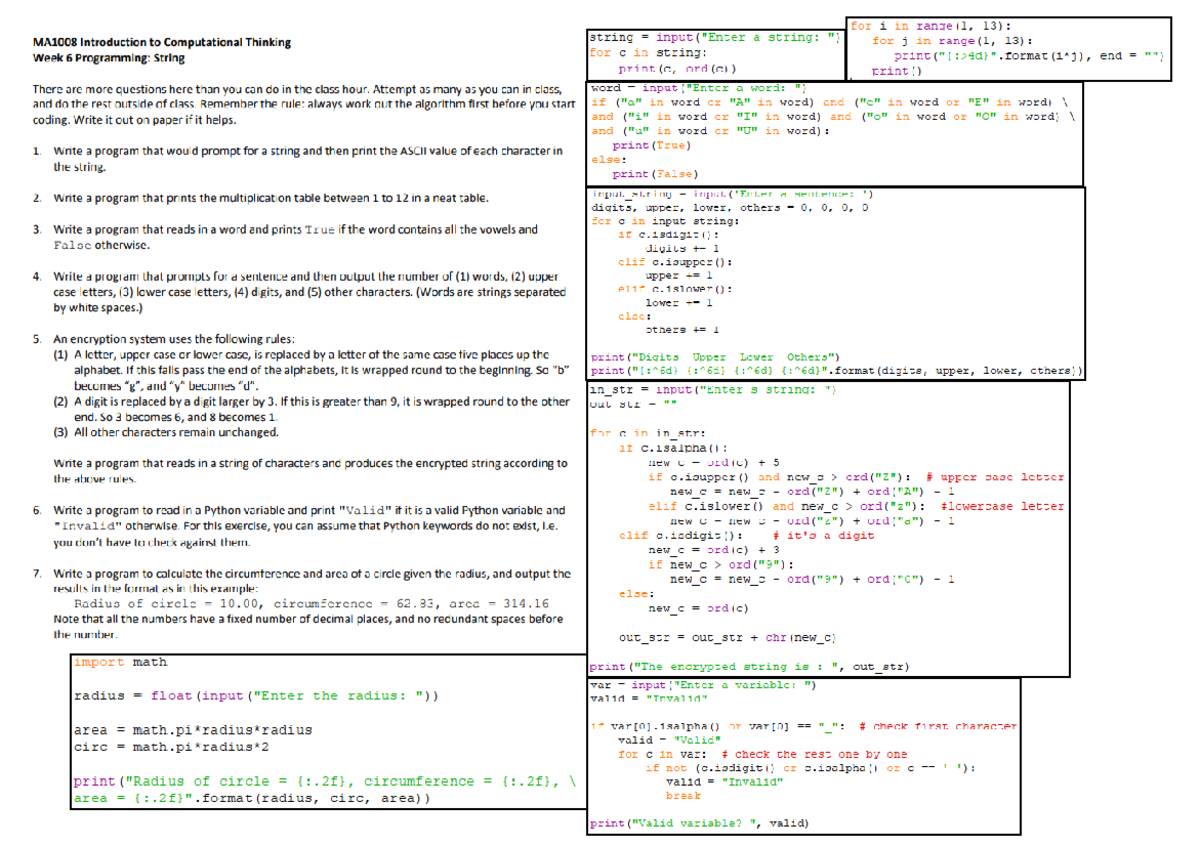 Ma1008 week 6 solutions - MA1008 - Studocu