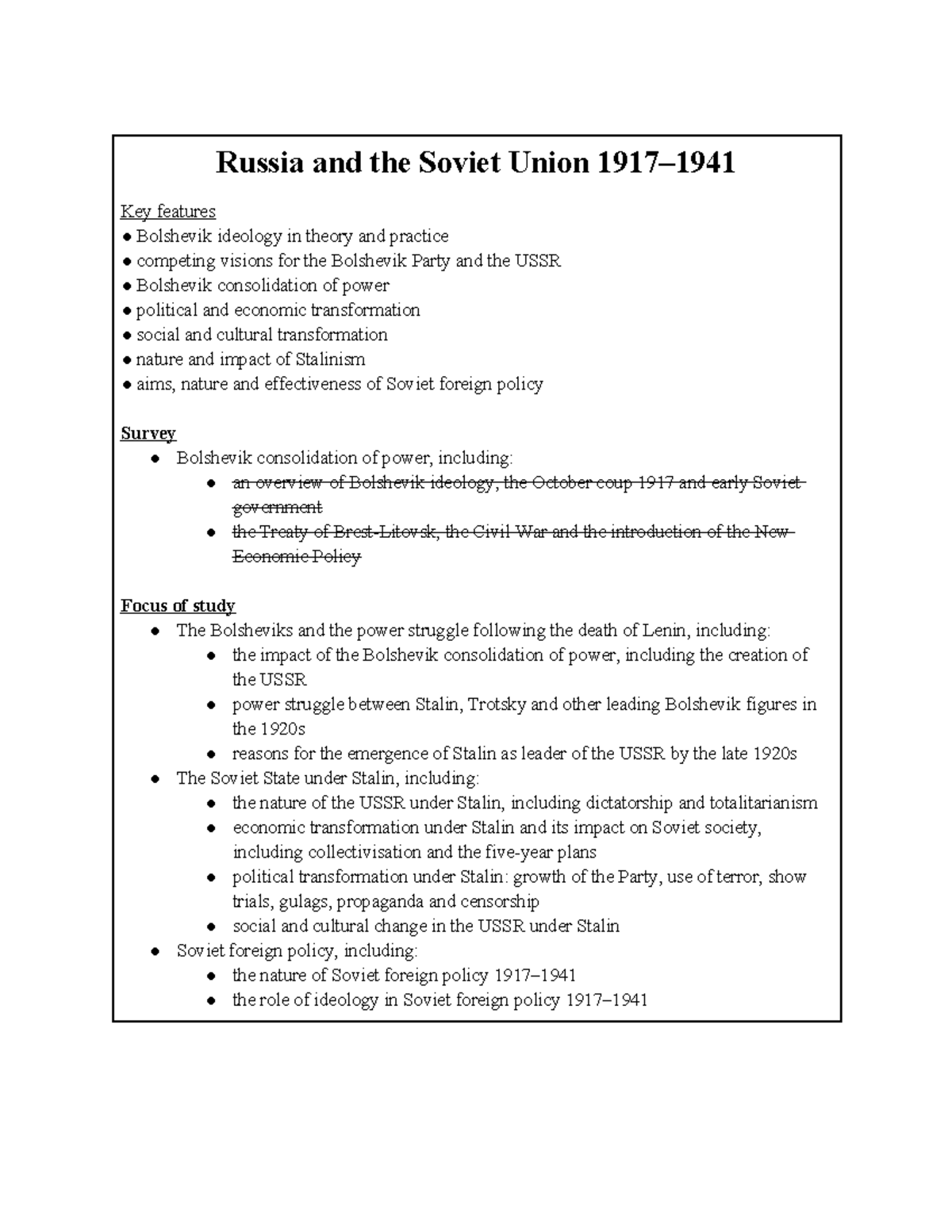 Russia and the Soviet Union 1917–1941: Syllabus Outline on Bolshevik ...