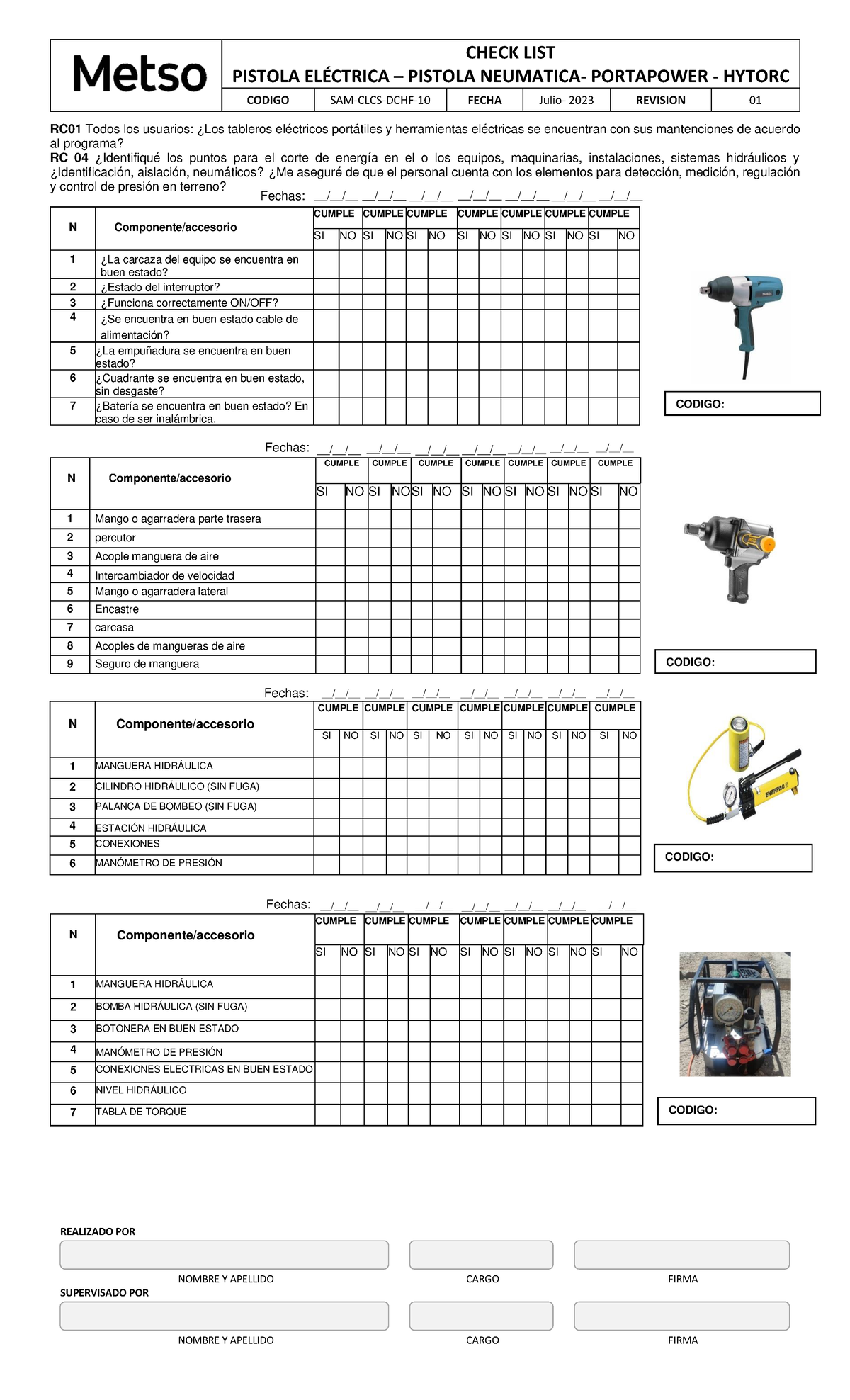 SAM-CLCS-DCHF-10 Lista de Verificación: Pistolas Eléctricas y ...
