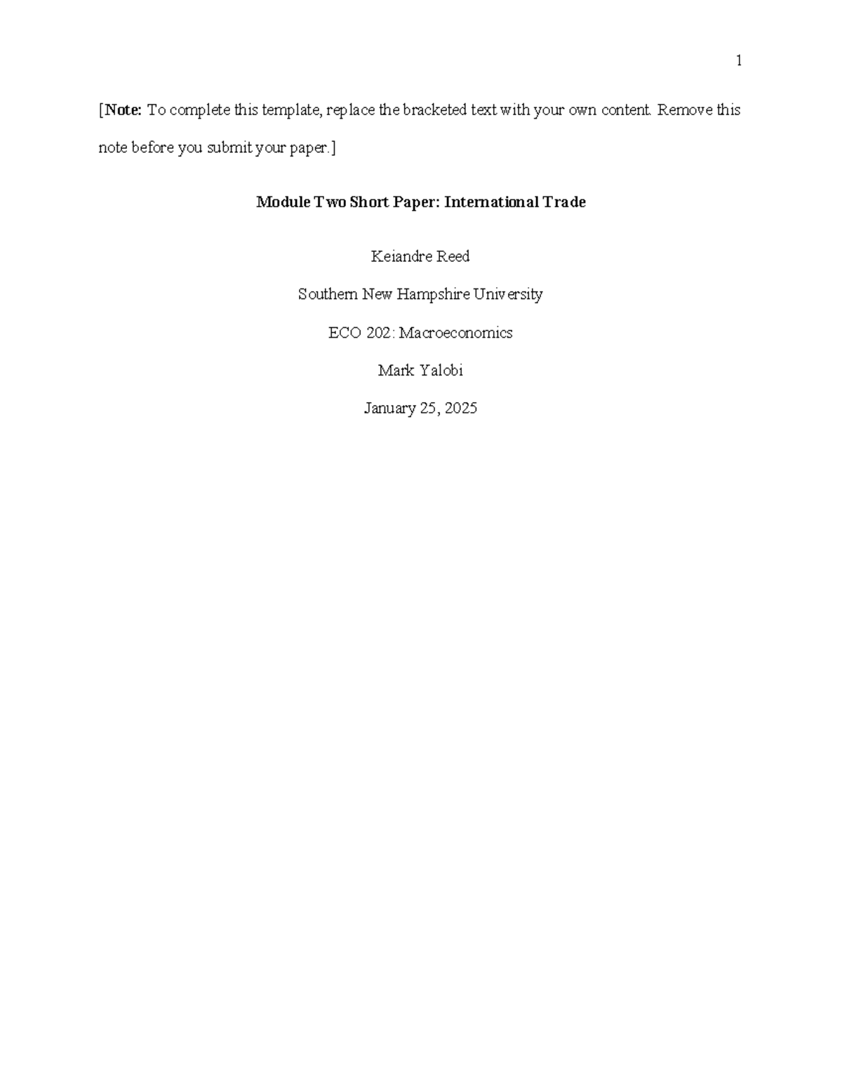 ECO 202: Module Two Short Paper on International Trade Dynamics - Studocu