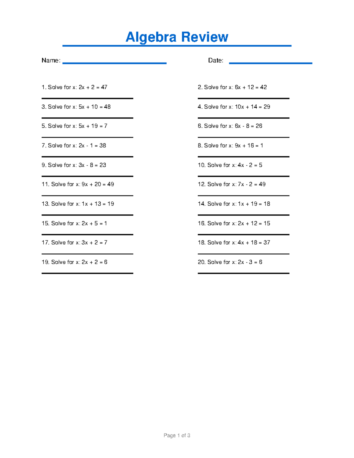 Algebra Review (Course Code: MATH101) - Practice Problems & Solutions - Studocu