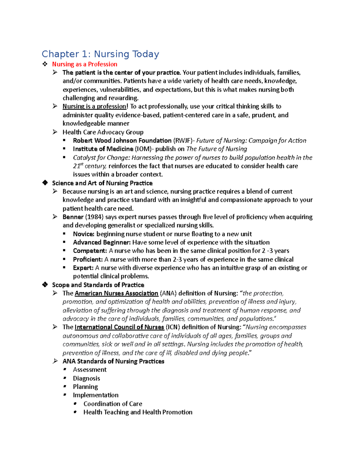 Ch 1: Nursing Today - Key Concepts & Professional Insights - Studocu