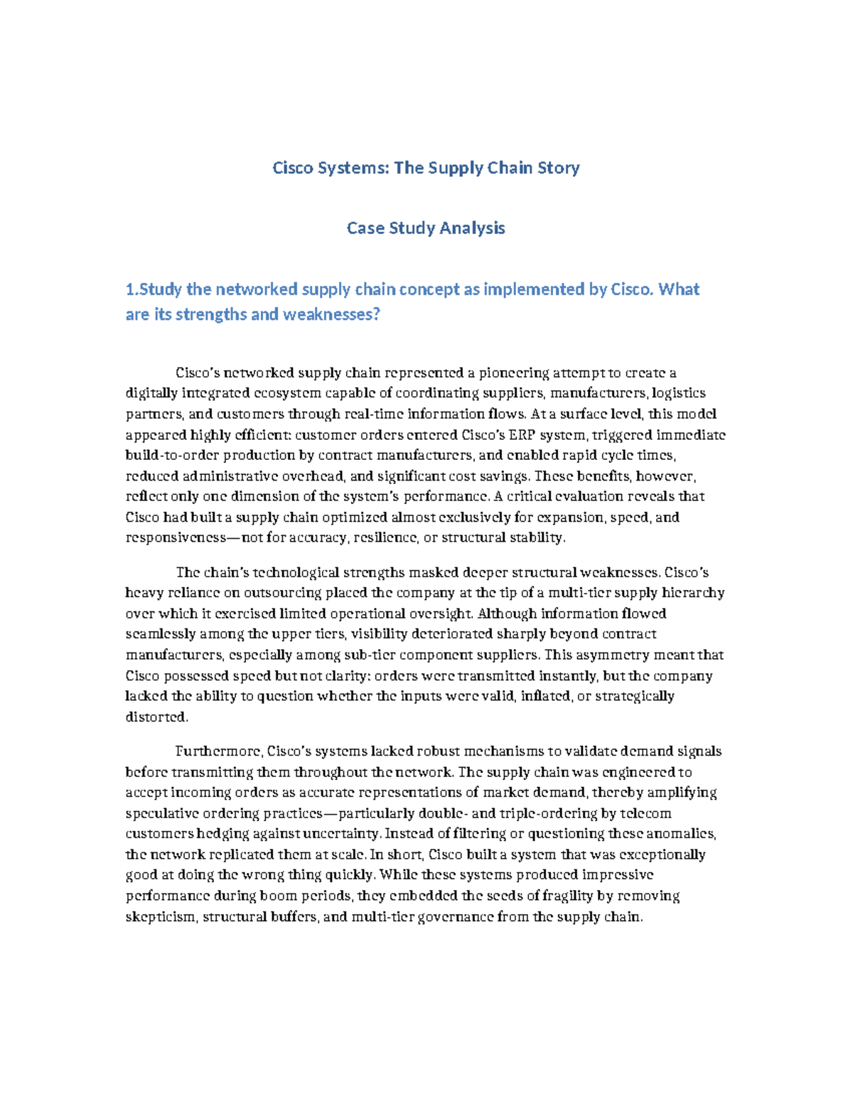 Cisco Systems: Supply Chain Analysis Case Study (Final Exam) - Studocu