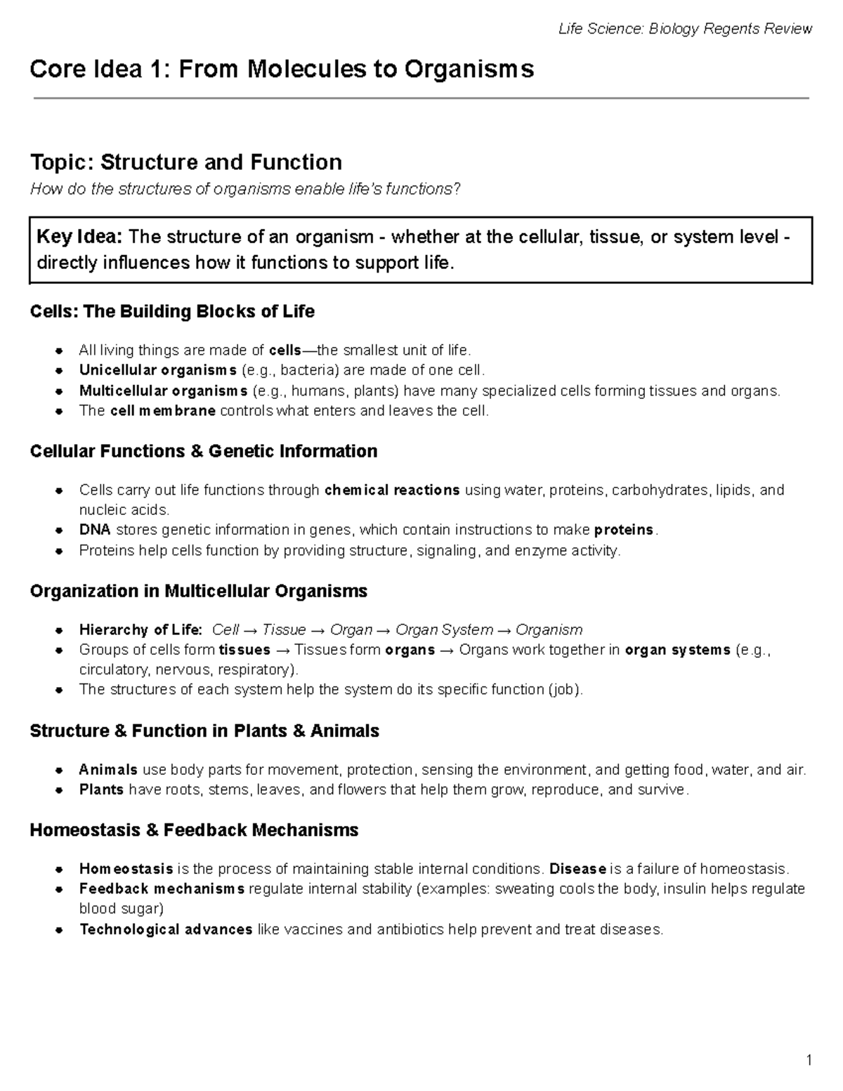 Biology Regents Review Packet: Structure, Function, and Ecosystems ...