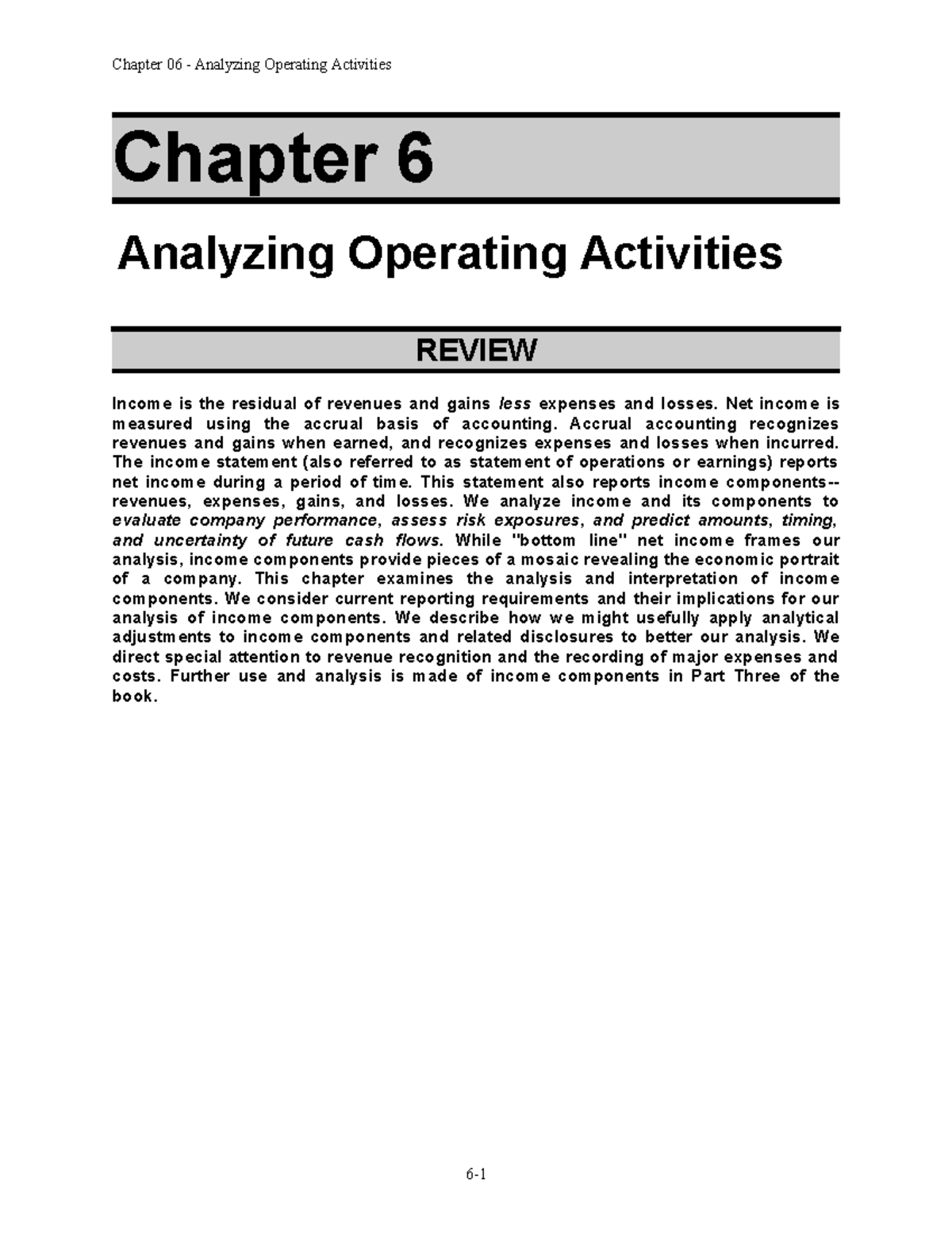 solution Chapter 06 Analyzing Operating Activities - Chapter 6 Analyzing Operating Activities ...