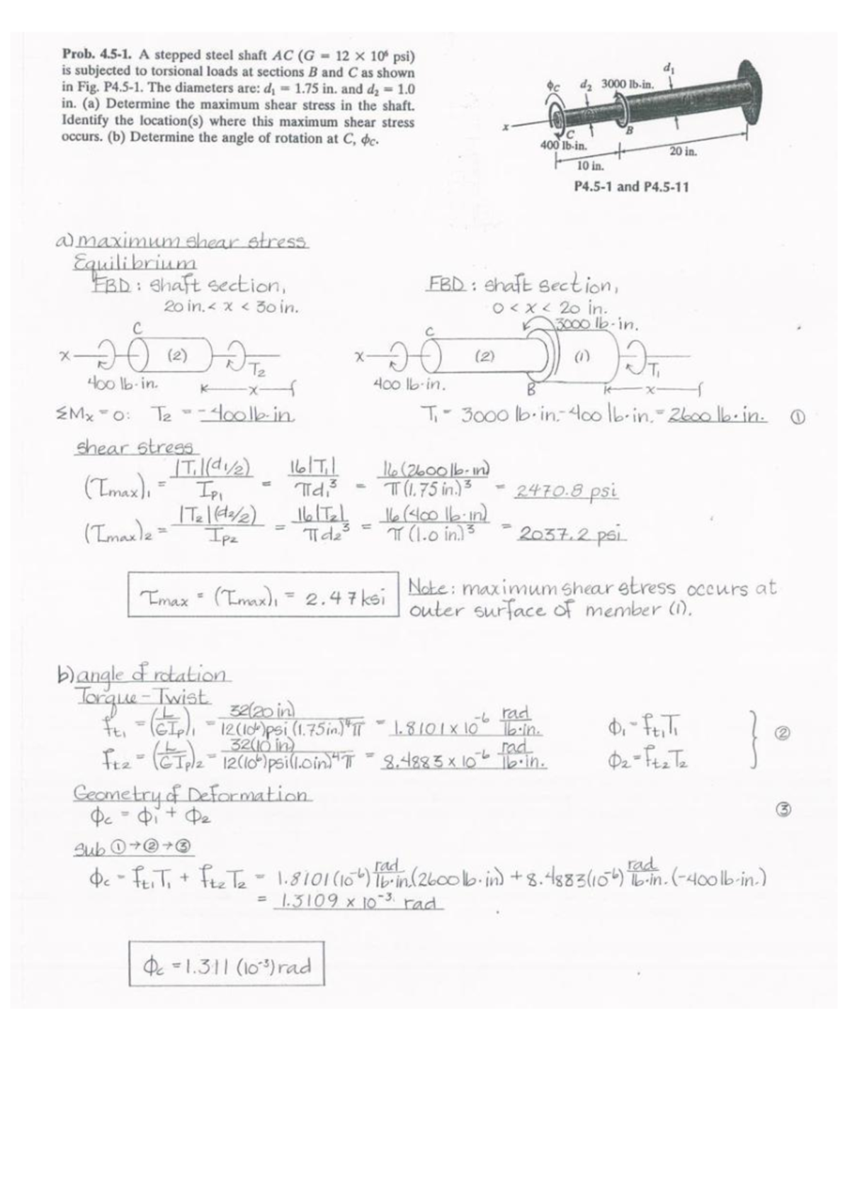 Maximum Shear Stress and Angle of Rotation in Stepped Steel Shaft (ENG ...