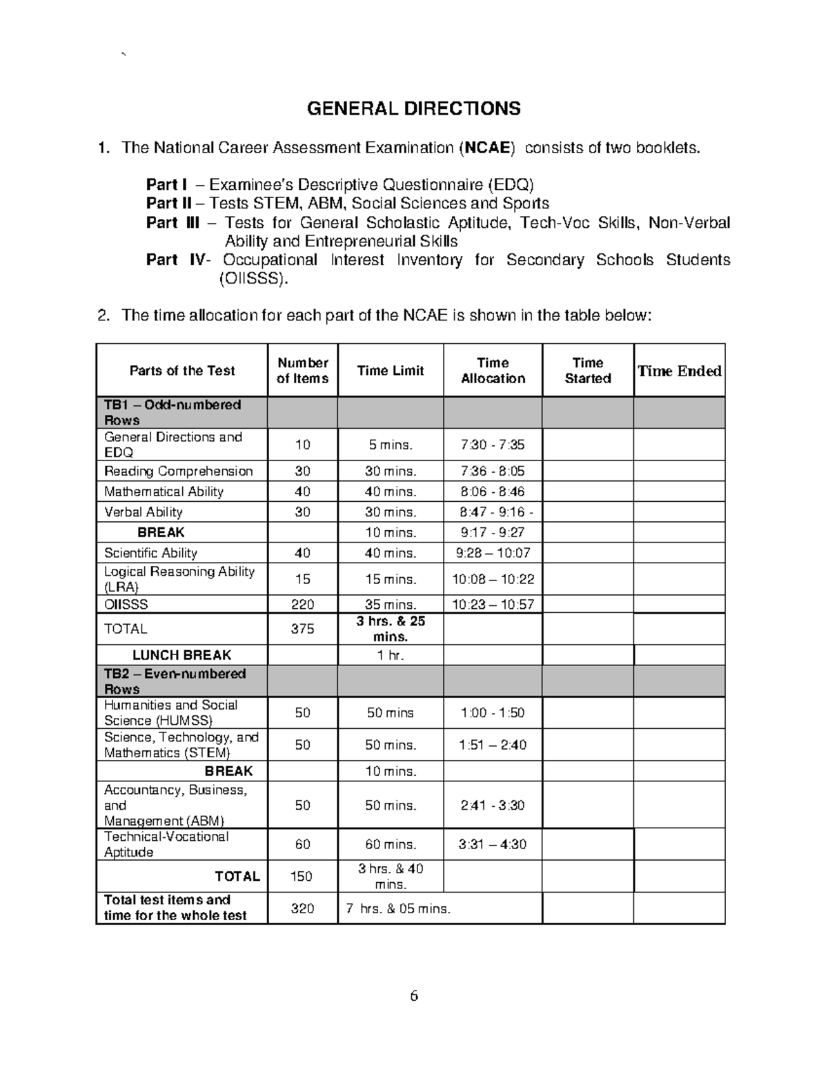 General Directions for EDQ - NCAE Final Exam Preparation - Studocu