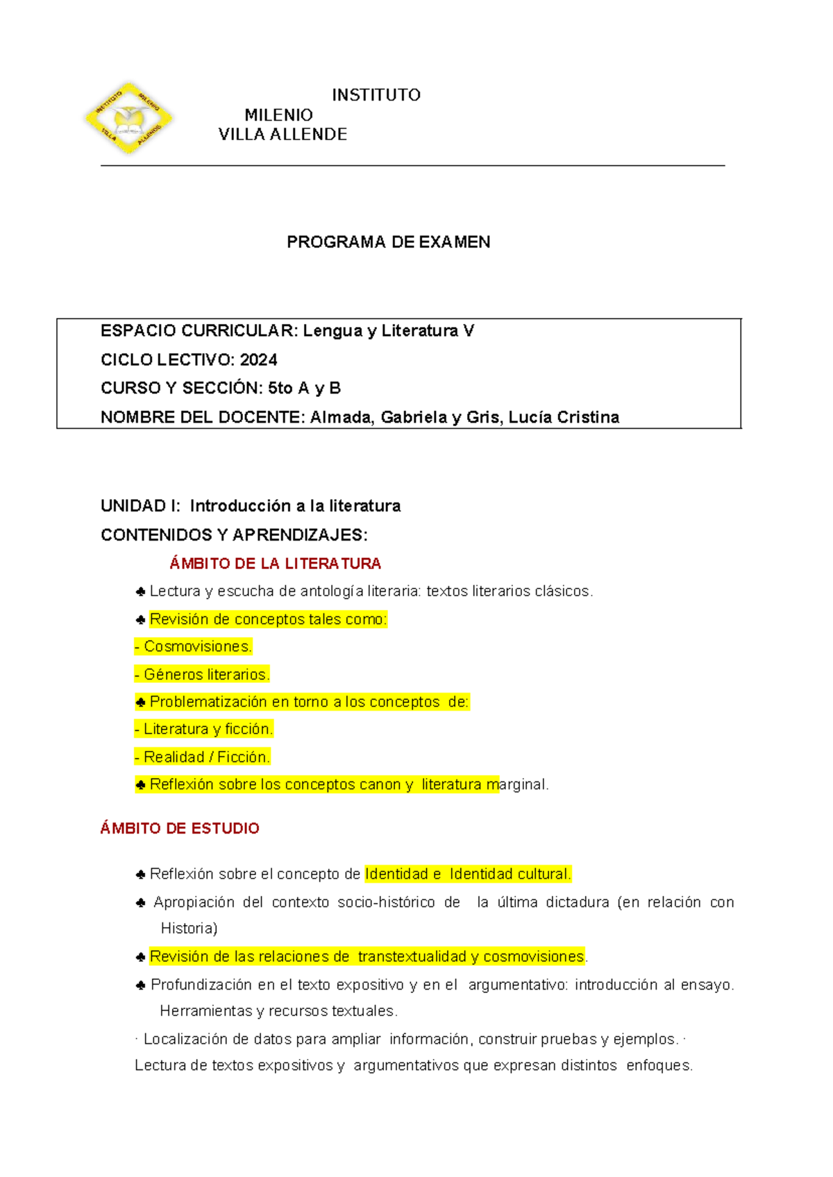 Programa de Lengua y Literatura V - 5to A y B - 2024 - Studocu