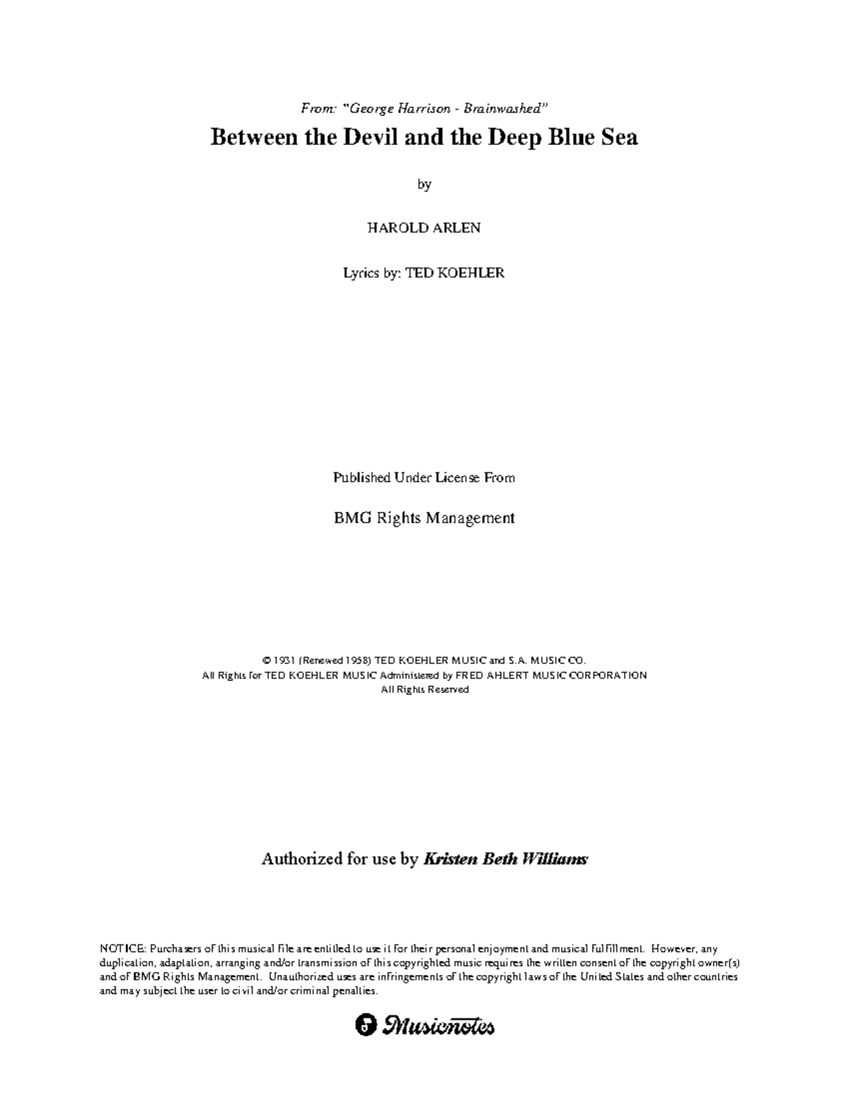 Between the Devil and the Deep Blue Sea - F Major - Music Notes ...