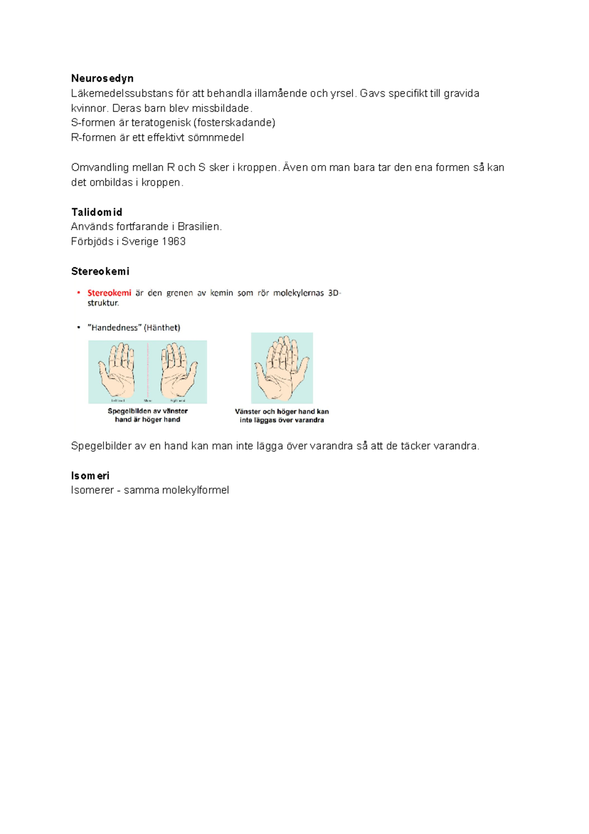 Stereokemi - föreläsningsanteckningar 6 - Neurosedyn Läkemedelssubstans ...
