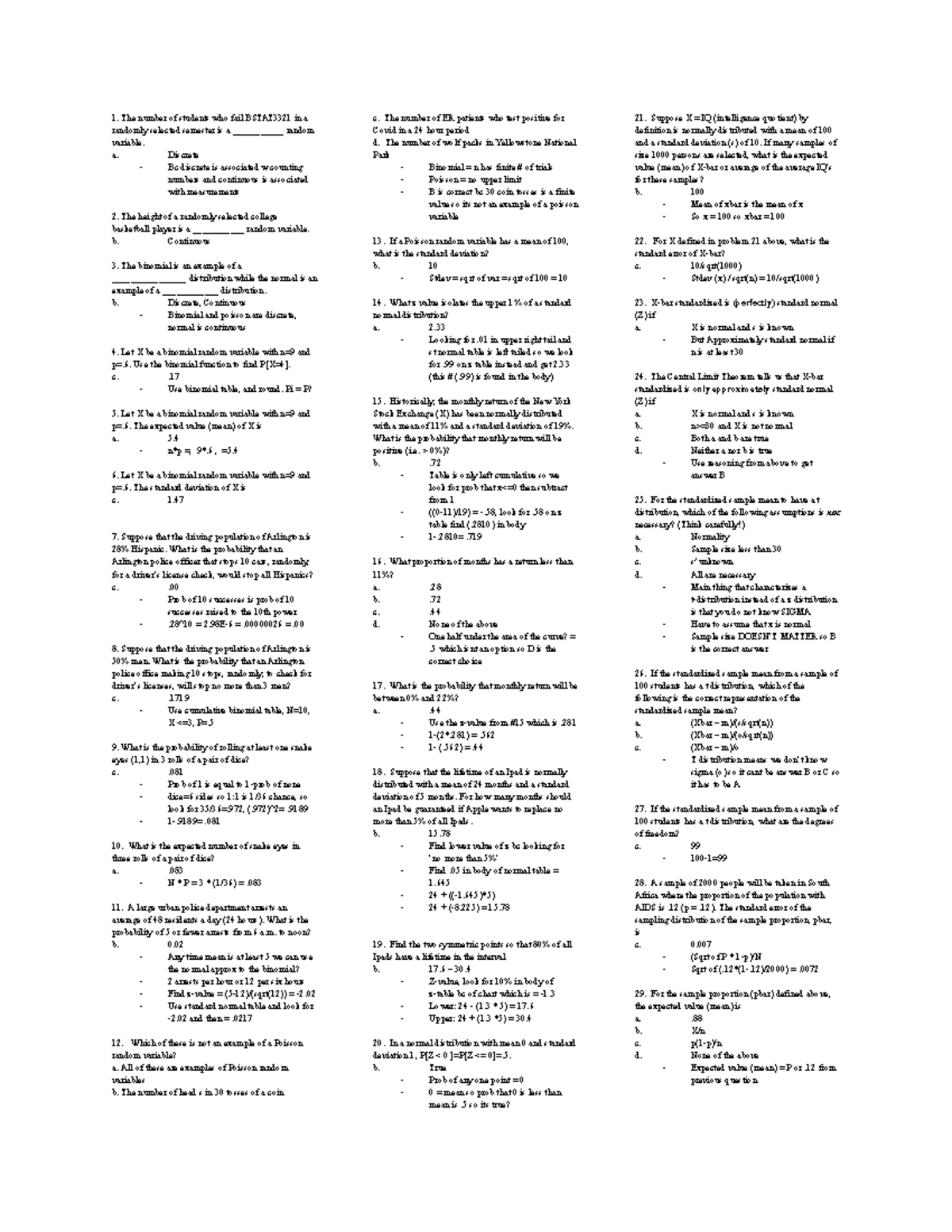 BSTAT3321 Exam 2 Study Guide and Cheat Sheet - Studocu