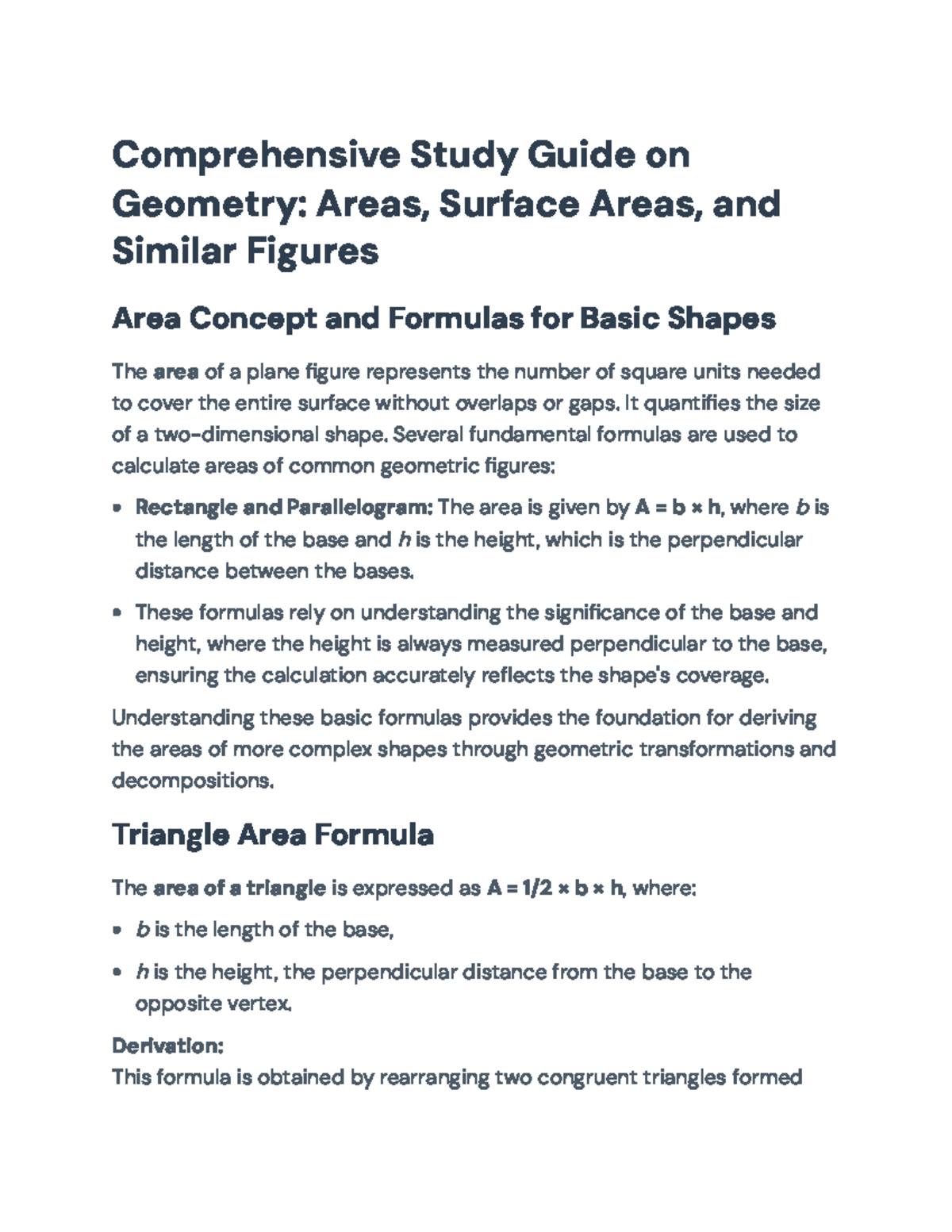 Comprehensive Study Guide on Geometry: Area & Surface Area Formulas ...