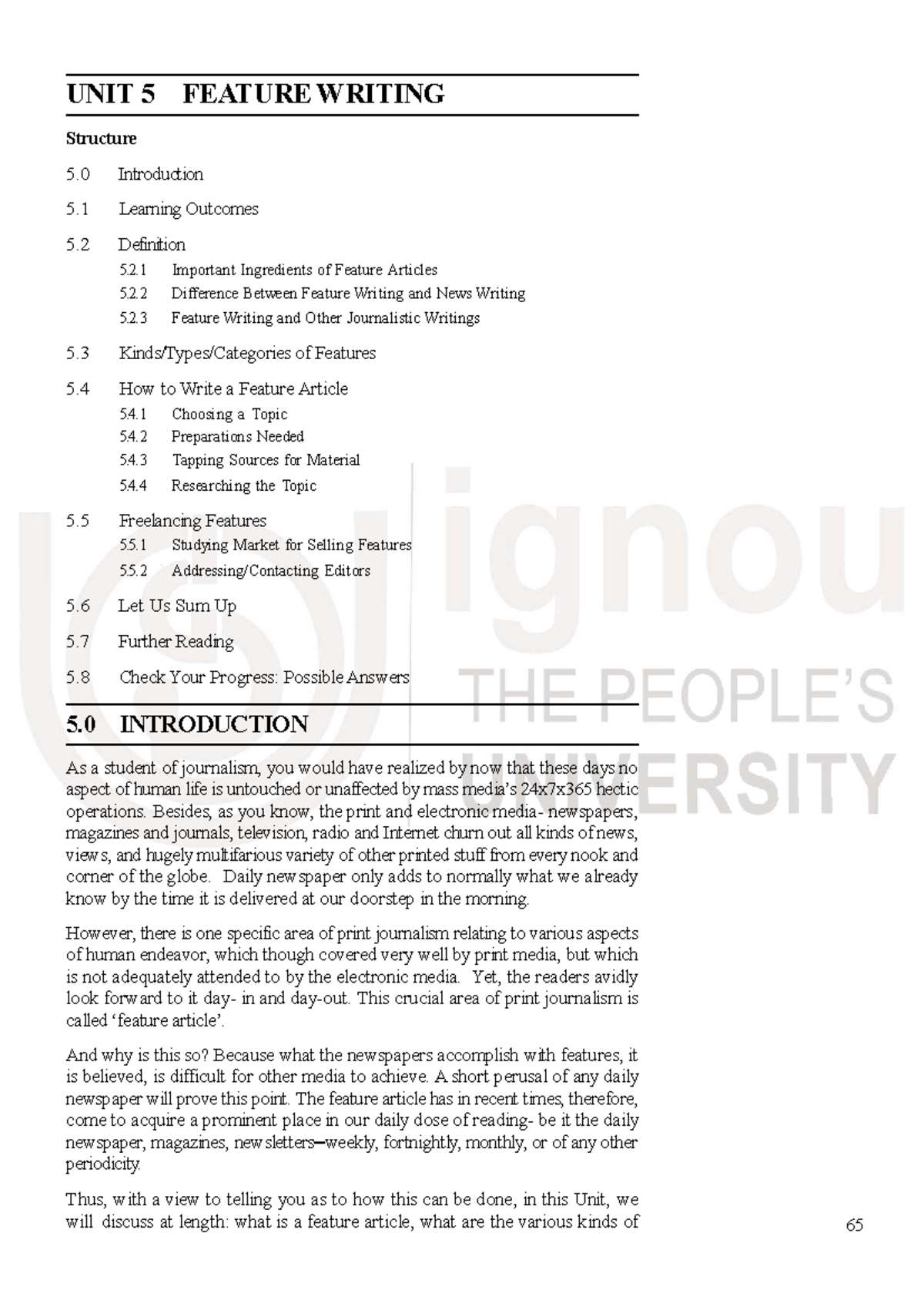 Unit 5: Feature Writing - Structure, Techniques, and Insights - Studocu