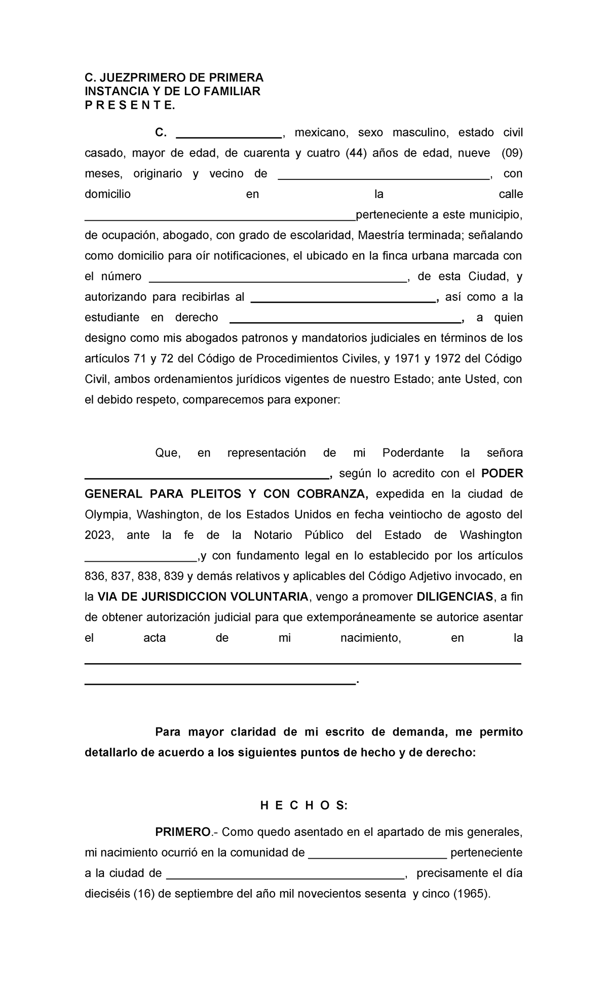 Solicitud de Asentamiento Extemporáneo de Acta de Nacimiento - Studocu