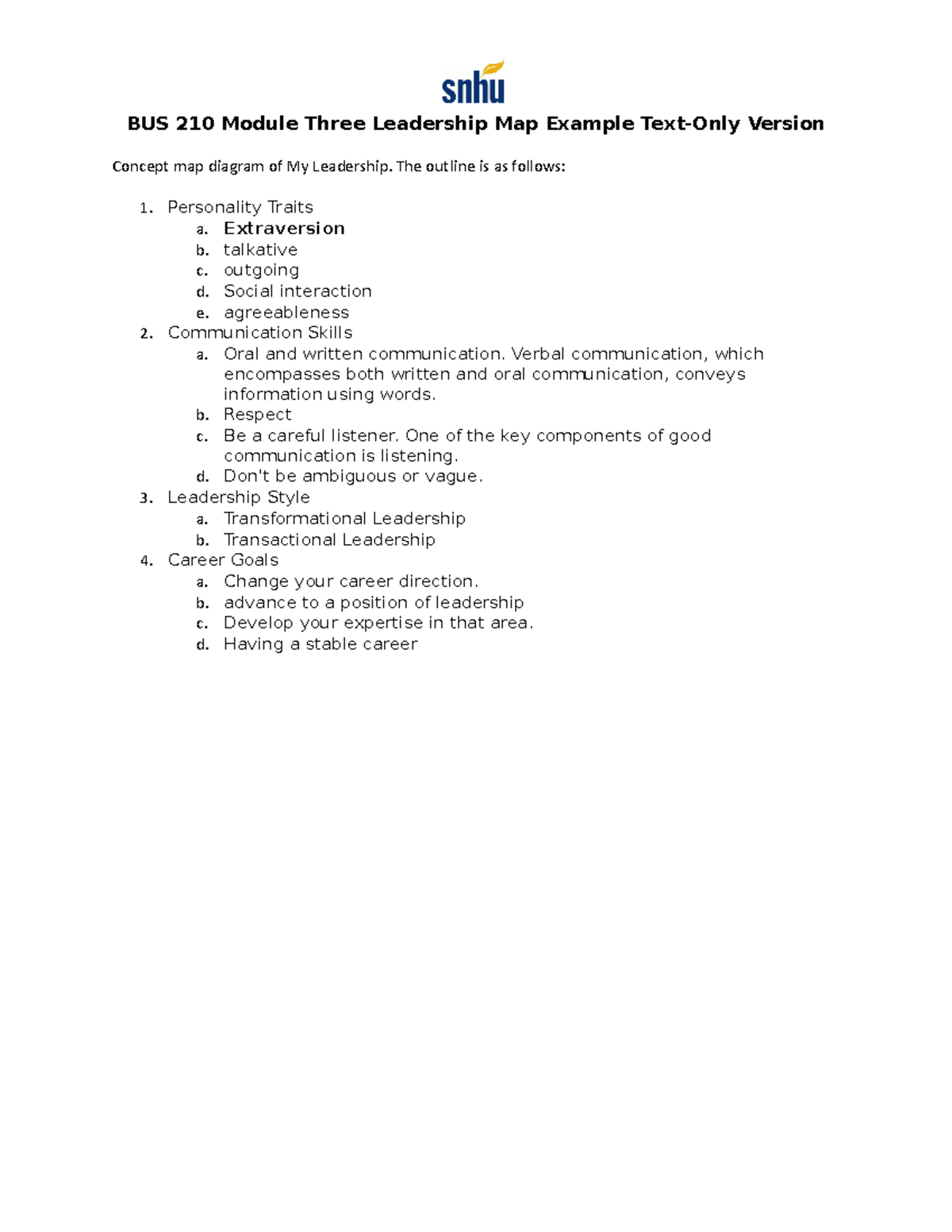 BUS 210 Module Three Leadership Map Example Text-Only Version (3) - BUS ...