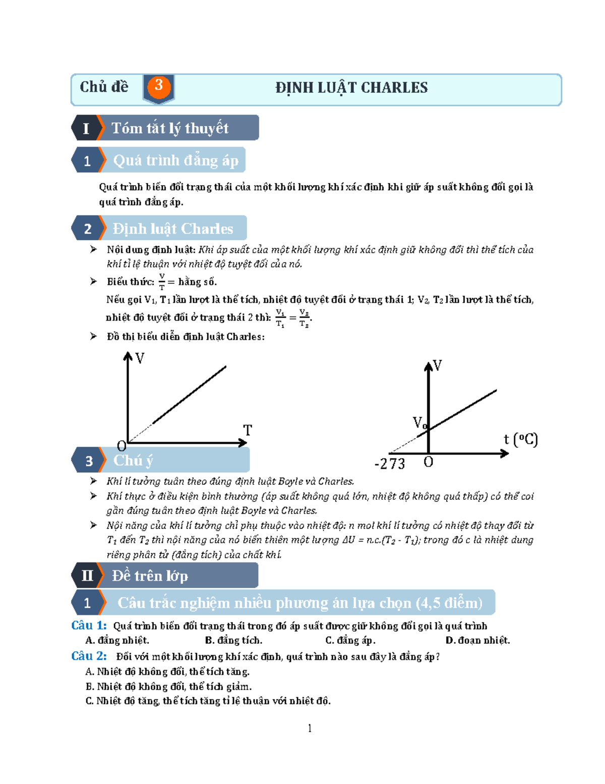LI12 Chương 2 Đề Thi Đẳng Áp và Định Luật Charles - Studocu